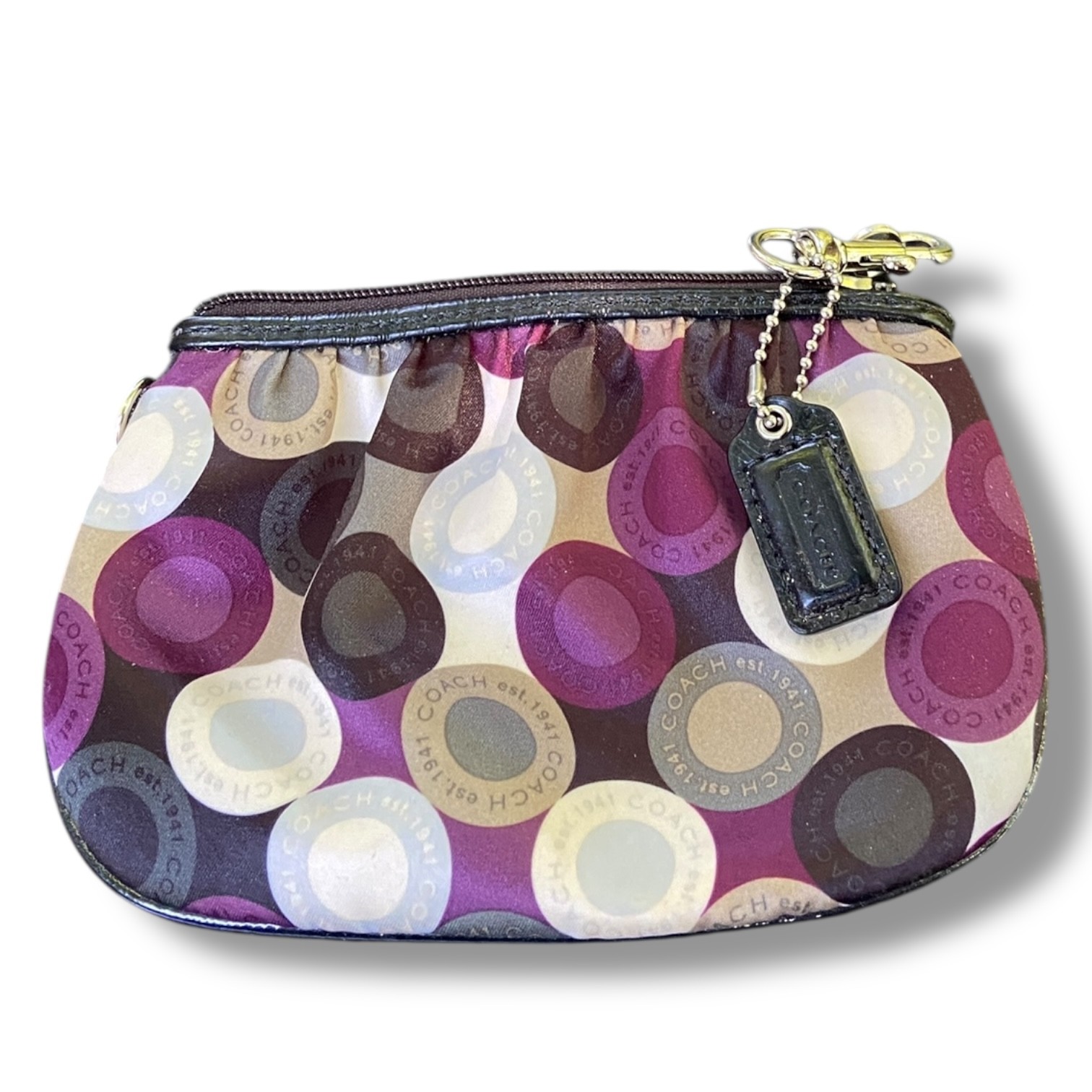 Lot 728NM - Coach Singature Circles Grey Berry Satin Small Wristlet No ...
