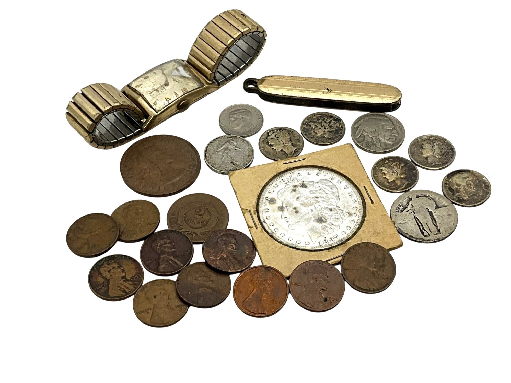 Lot 75- Coin Collection- 1897 Morgan Silver Dollar- 10K Gold Filled ...
