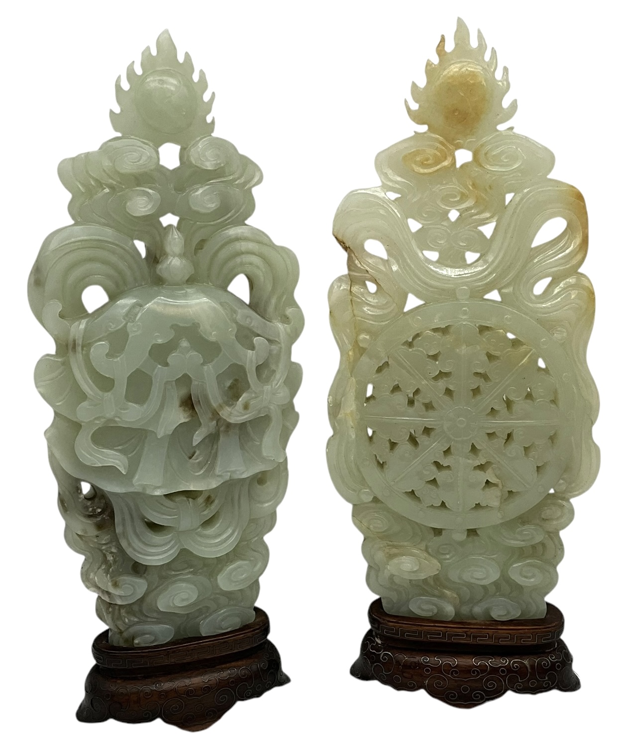 Lot 42SES- Antique Pair Of Chinese Carved Green Jade Plaque Figurines ...