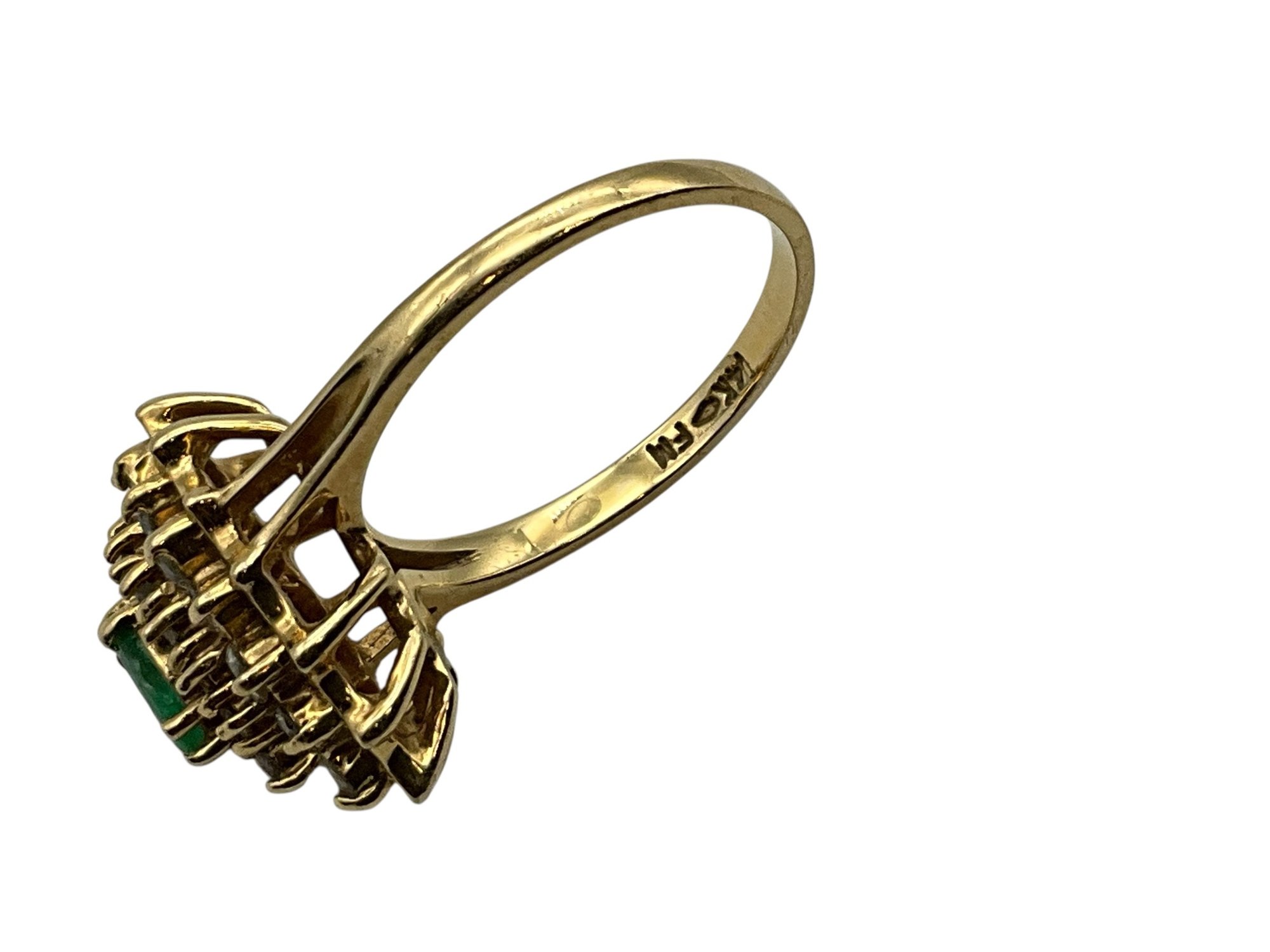 Lot 66DD- 14K Gold Cocktail Ring With Center Emerald Surrounded By ...