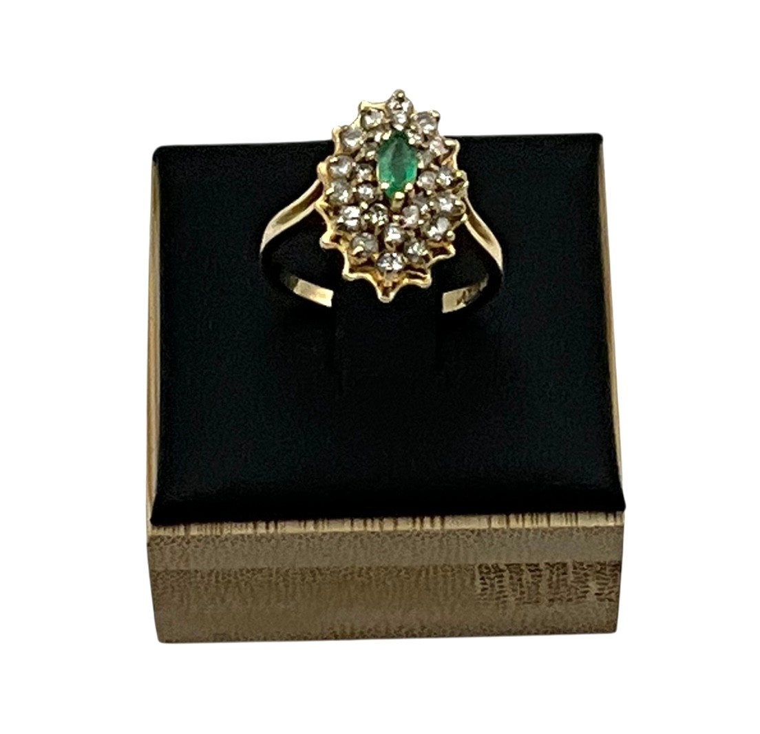Lot 66DD- 14K Gold Cocktail Ring With Center Emerald Surrounded By ...