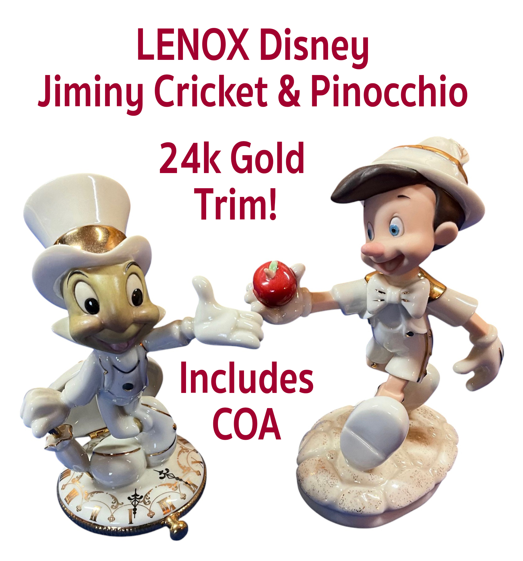 Lot 440- Lenox Porcelain Jiminy Cricket & Pinocchio Figurines ...