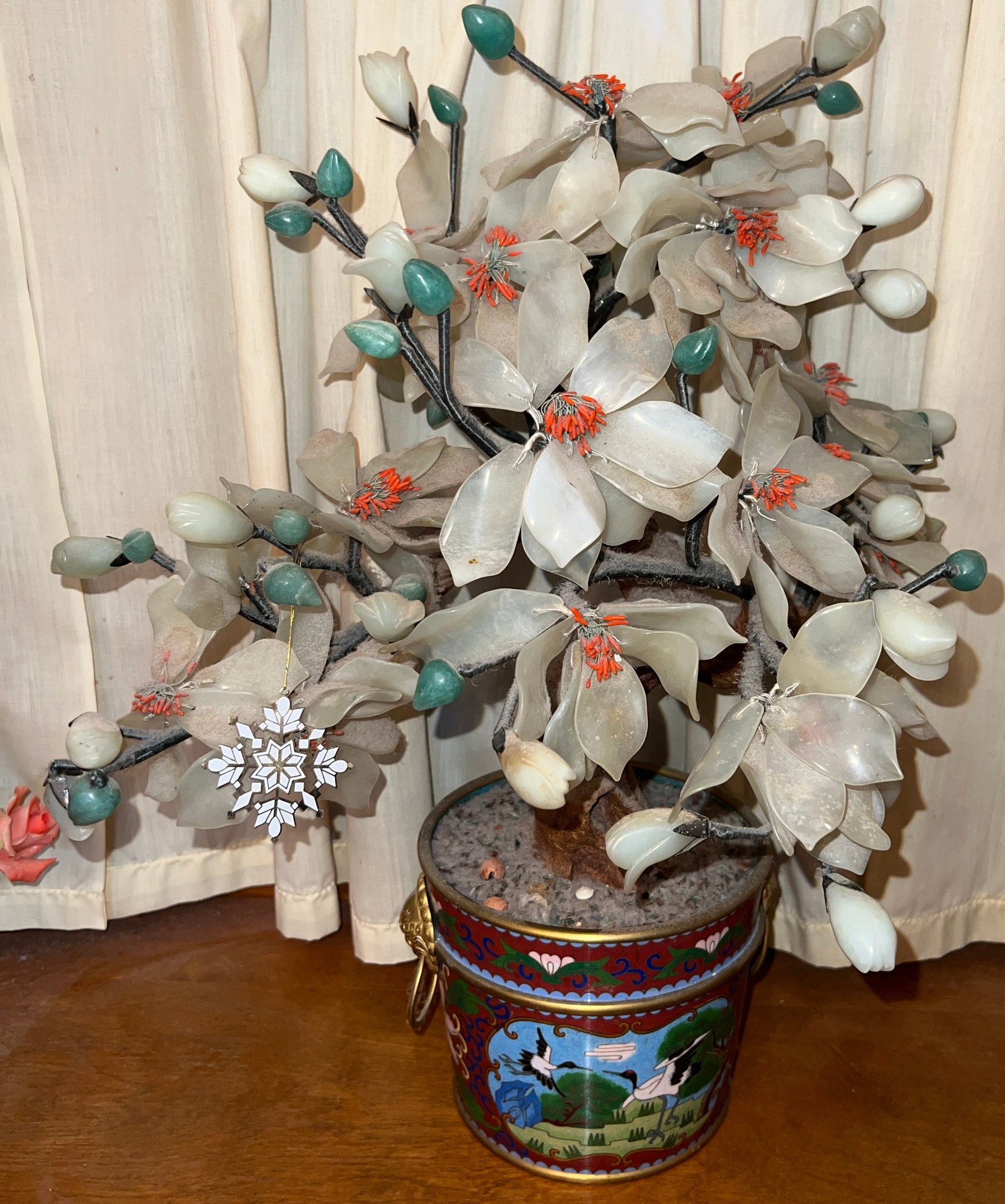 Chinoiserie Green Jade Bonsai Tree Potted With Glass Flowers #121510 ...