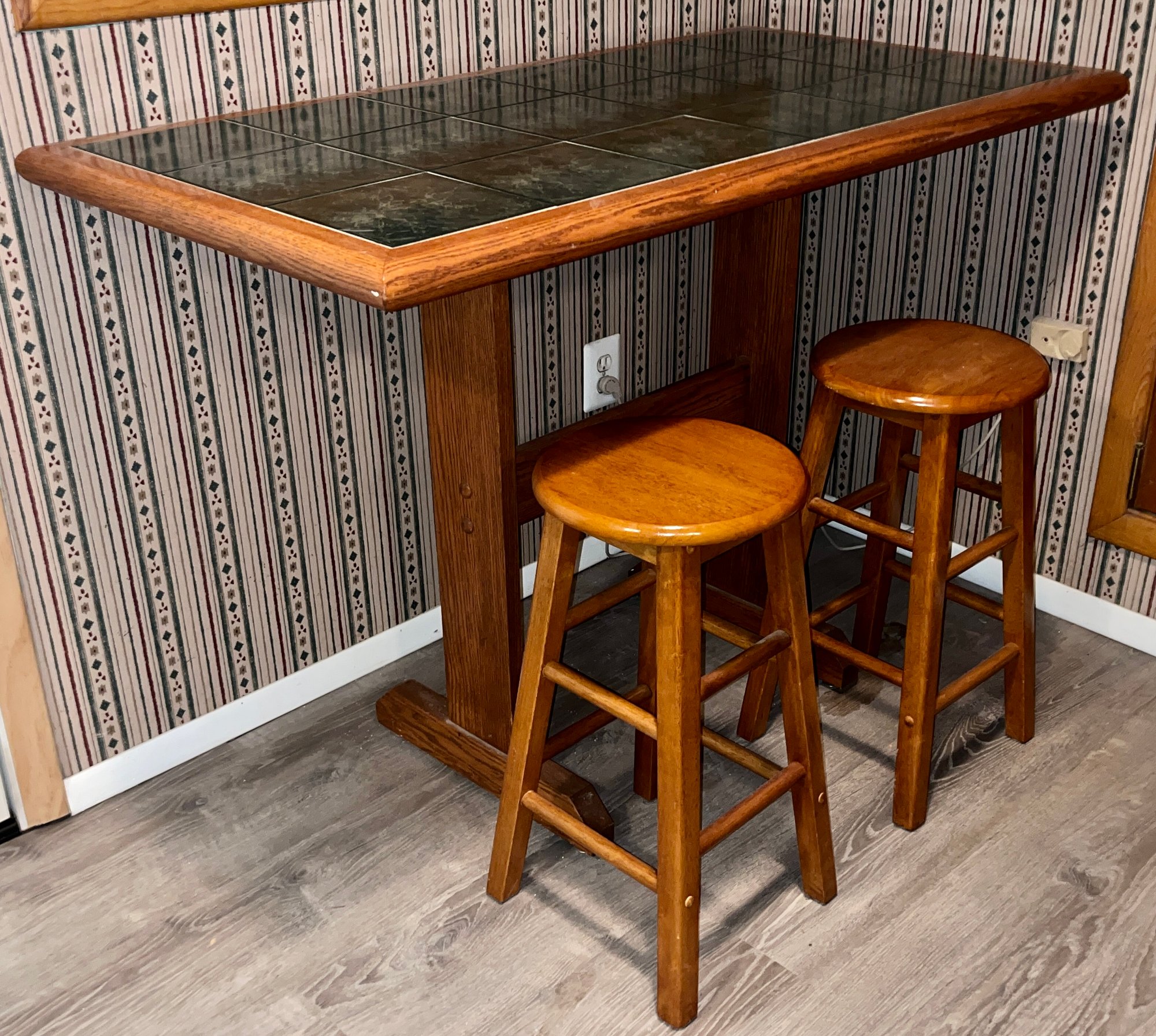 Tile-top Hi Table With 2 Wood Bar Stools - 3 Piece Lot #112513 ...