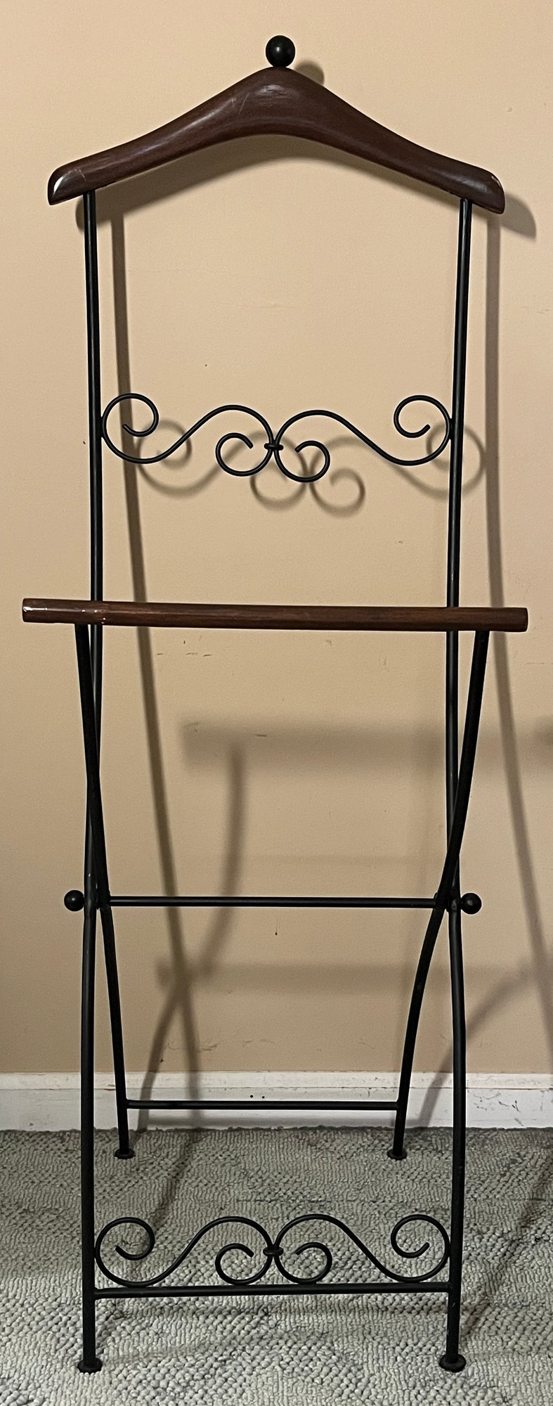 Wrought Iron Wooden Folding Valet Stand #107624 | Auctionninja.com