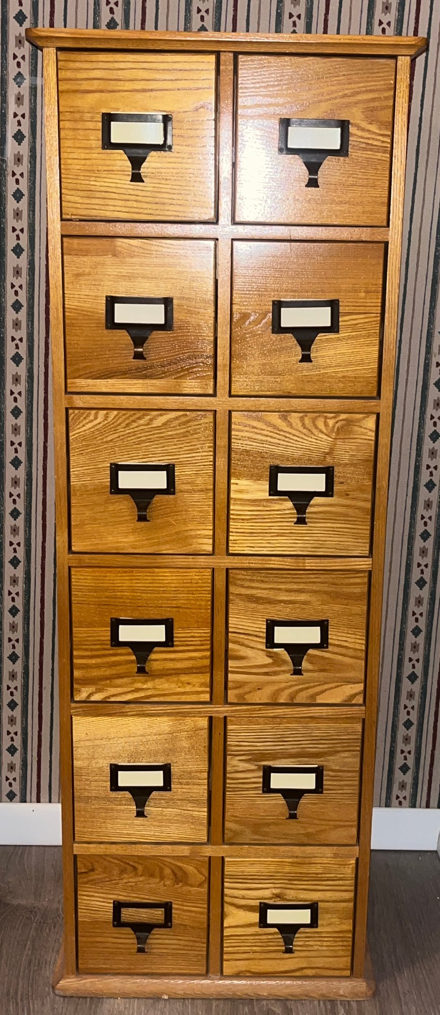 Library Card File Media Cabinet 12 Drawers, Oak #112410 | Auctionninja.com