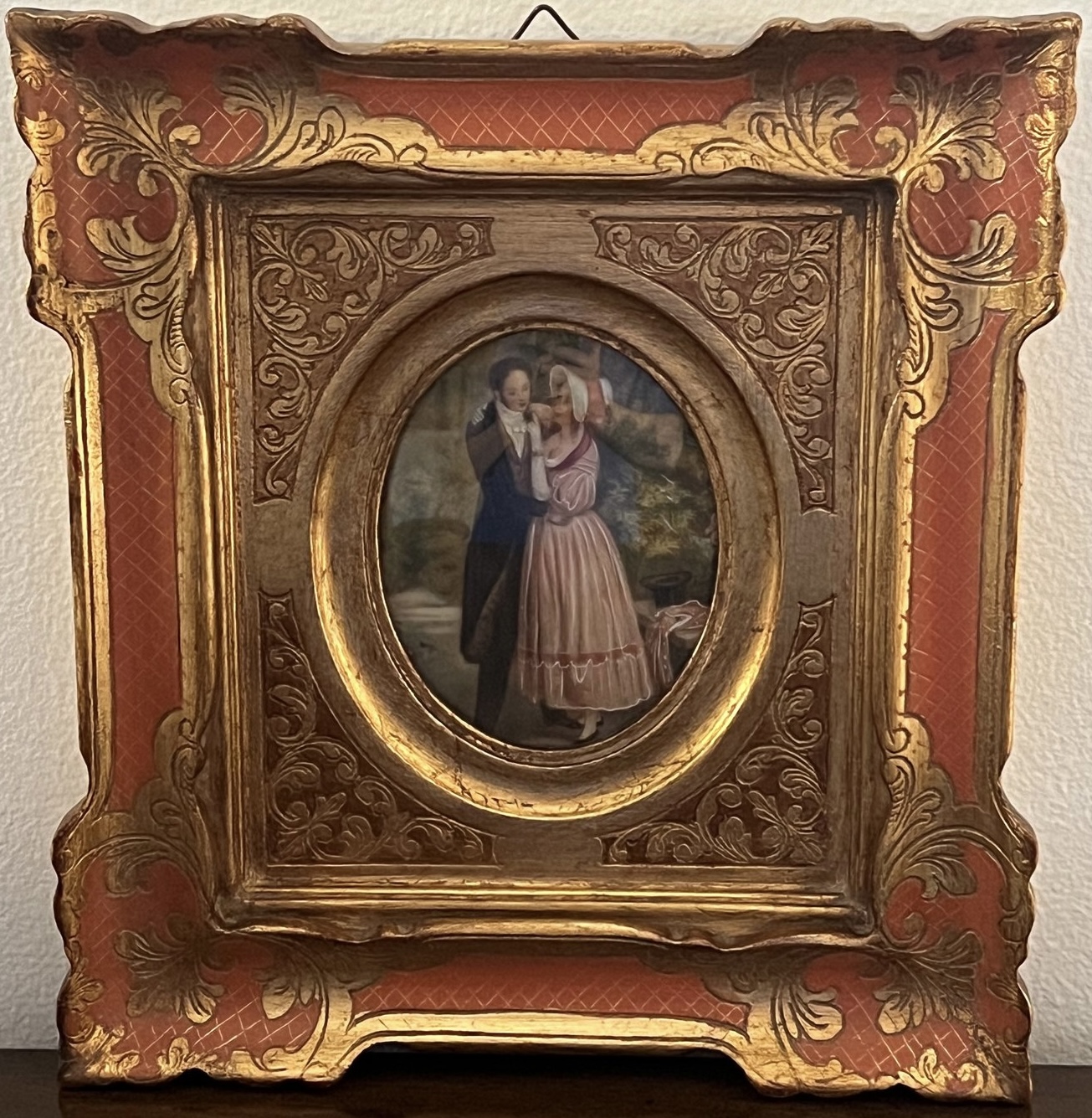 Early 20th Century Framed Small Painting On Cell Of Man And Woman In ...