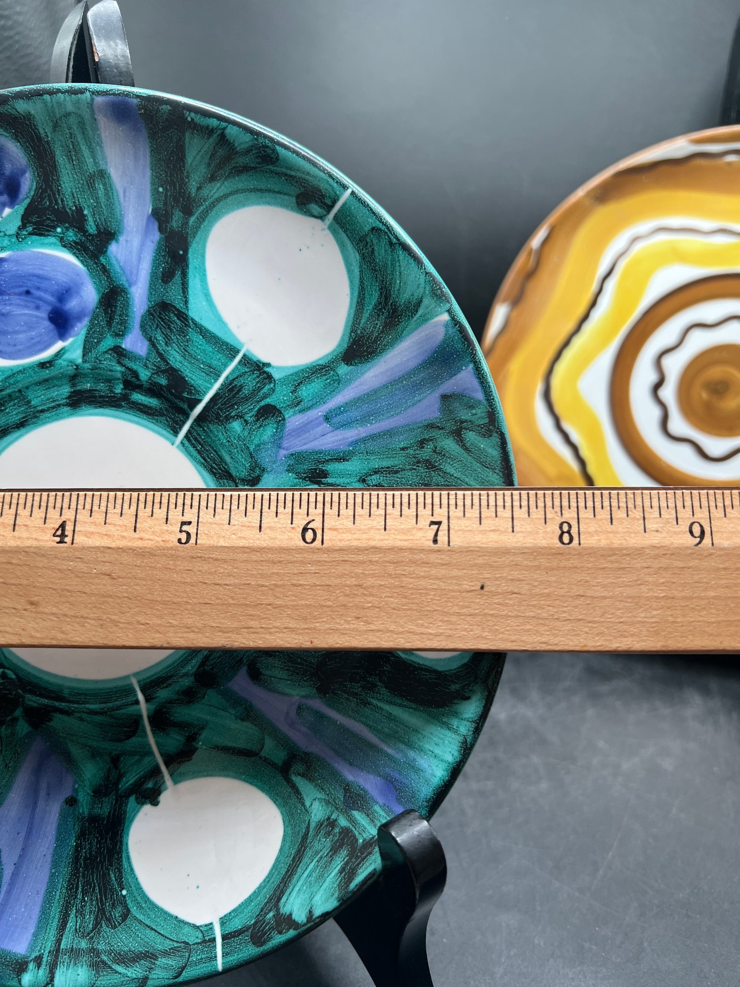 Italian Studio Pottery Plates With Hand-painted Abstract Patterns ...