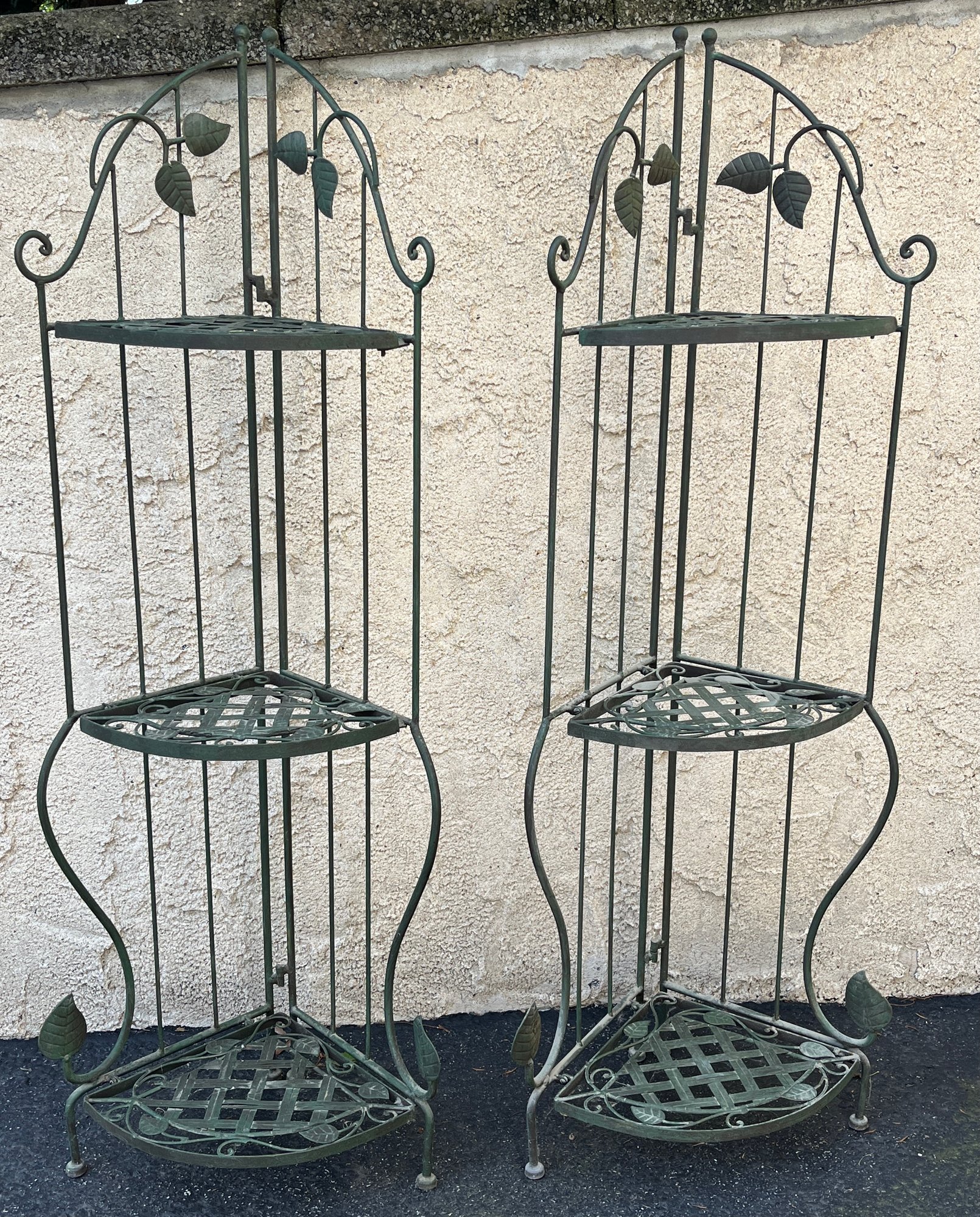 Wrought Iron 3-tier Folding Corner Plant Stands - 2 Total #112533 ...
