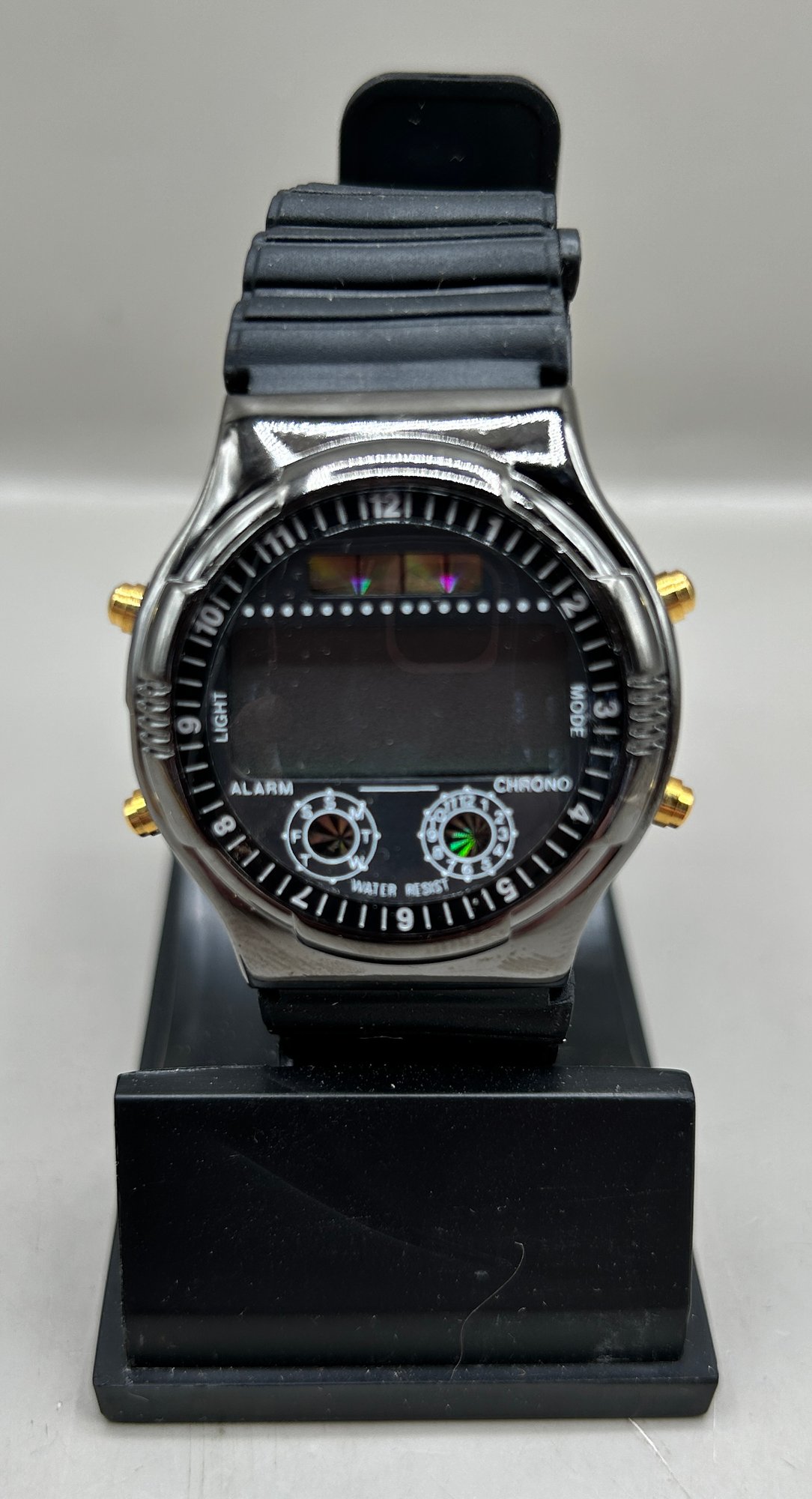 Chrome With Black Band Digital Alarm Chrono Watch #120911 ...
