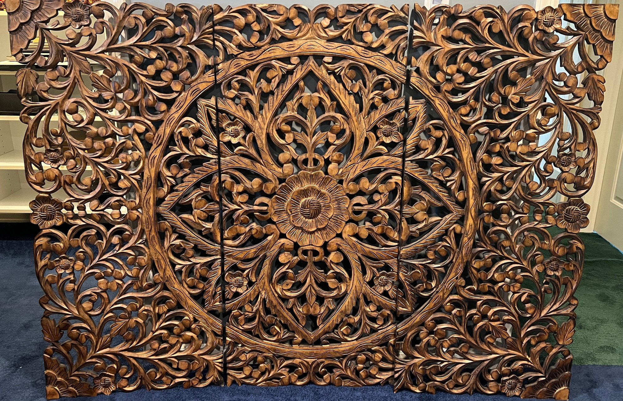 Intricate Carved Wood Tri Panel Wall Hangings- 3 Pieces #114131 ...