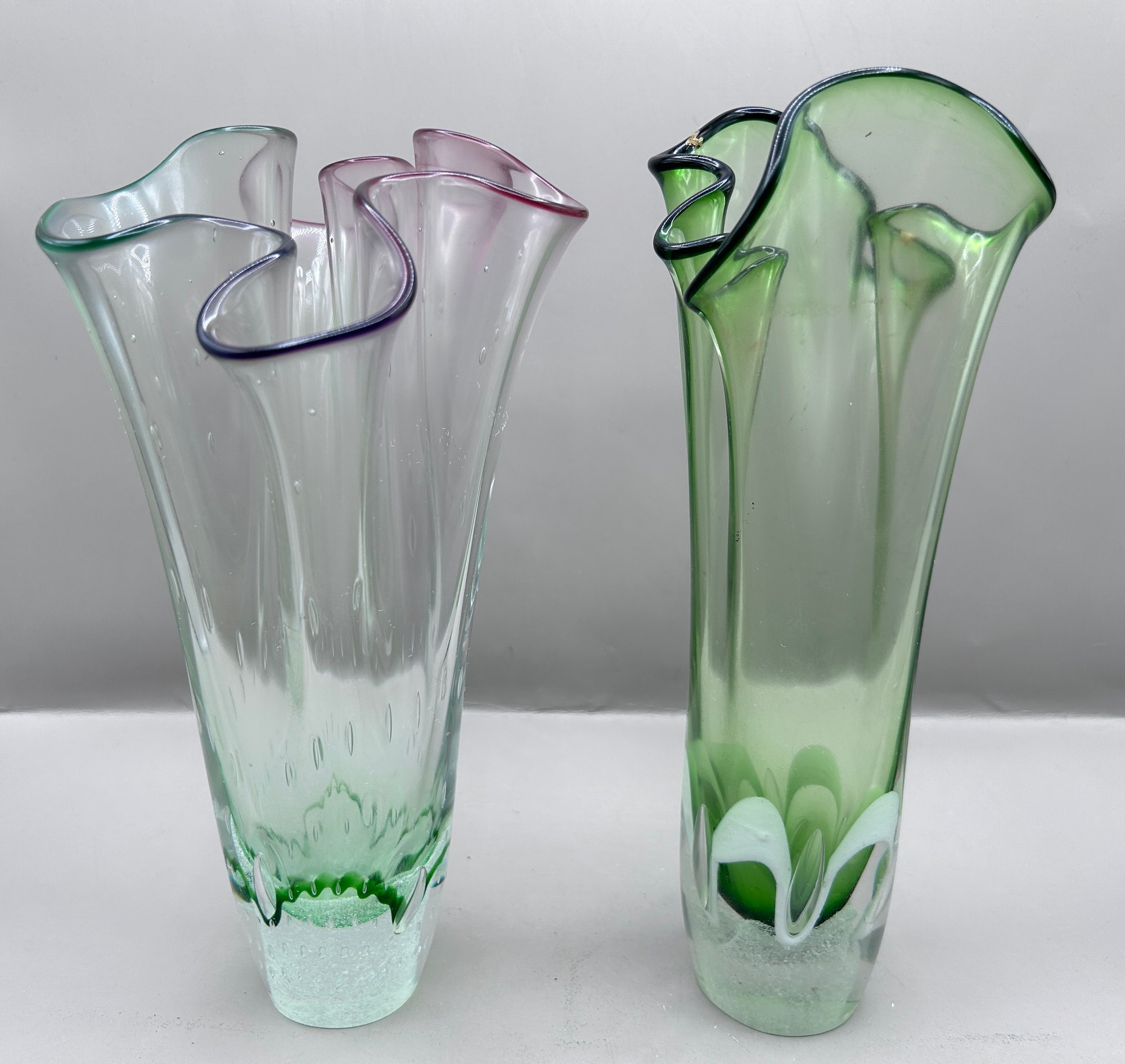 Hand Blown Ruffled Crystal Vases Made In Poland, 2 Piece Lot #128727 ...
