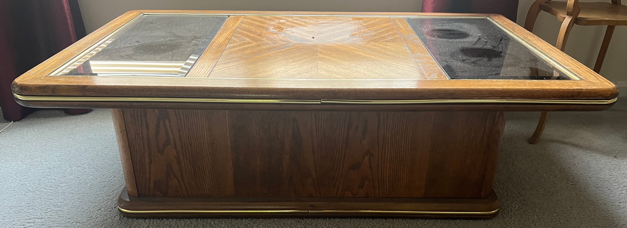 Wood Coffee Table With Glass Inserts #109589 | Auctionninja.com