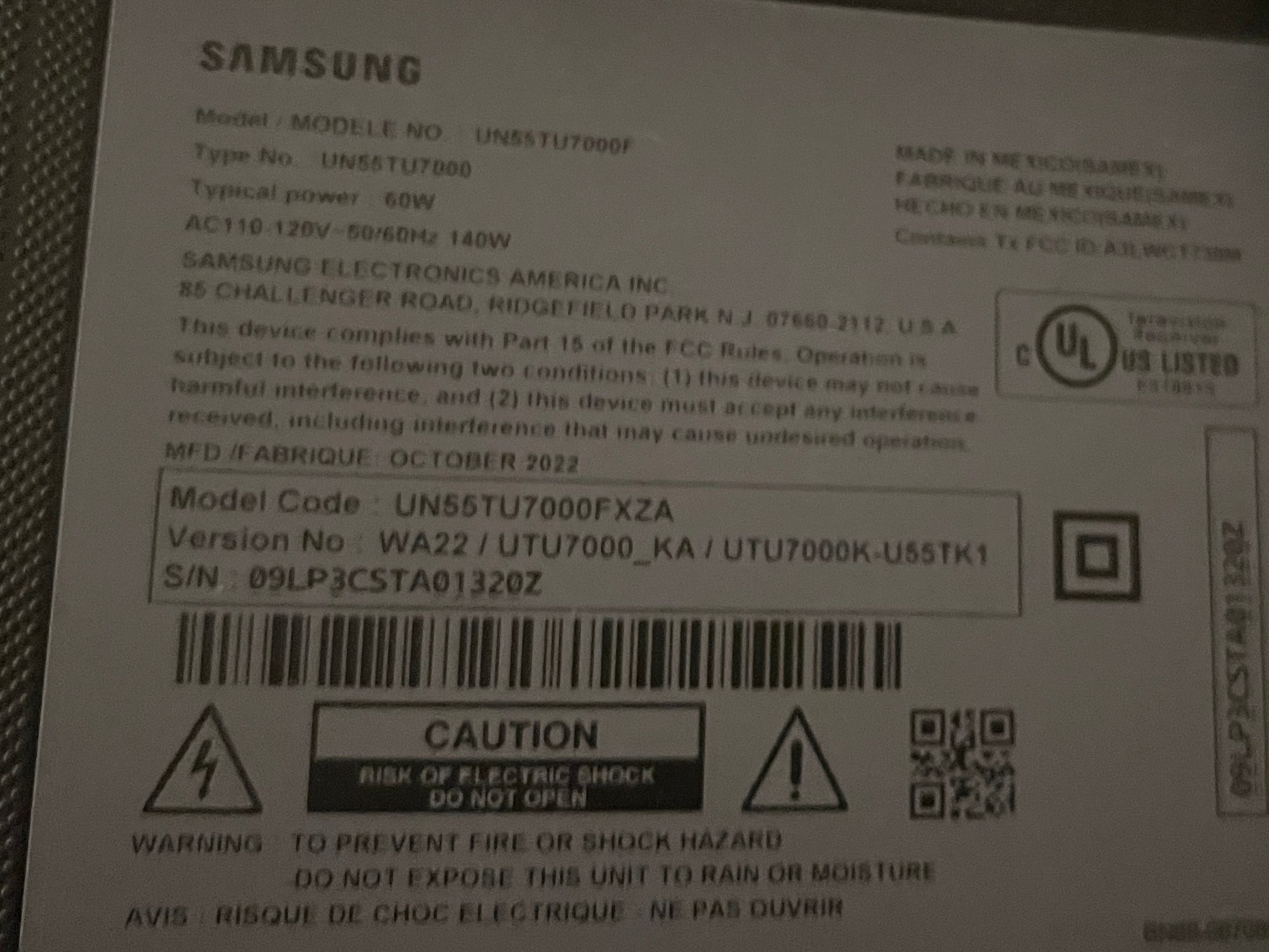 55" Class TU7000 4K UHD HDR Smart TV Samsung UN55TU7000F With Remote ...