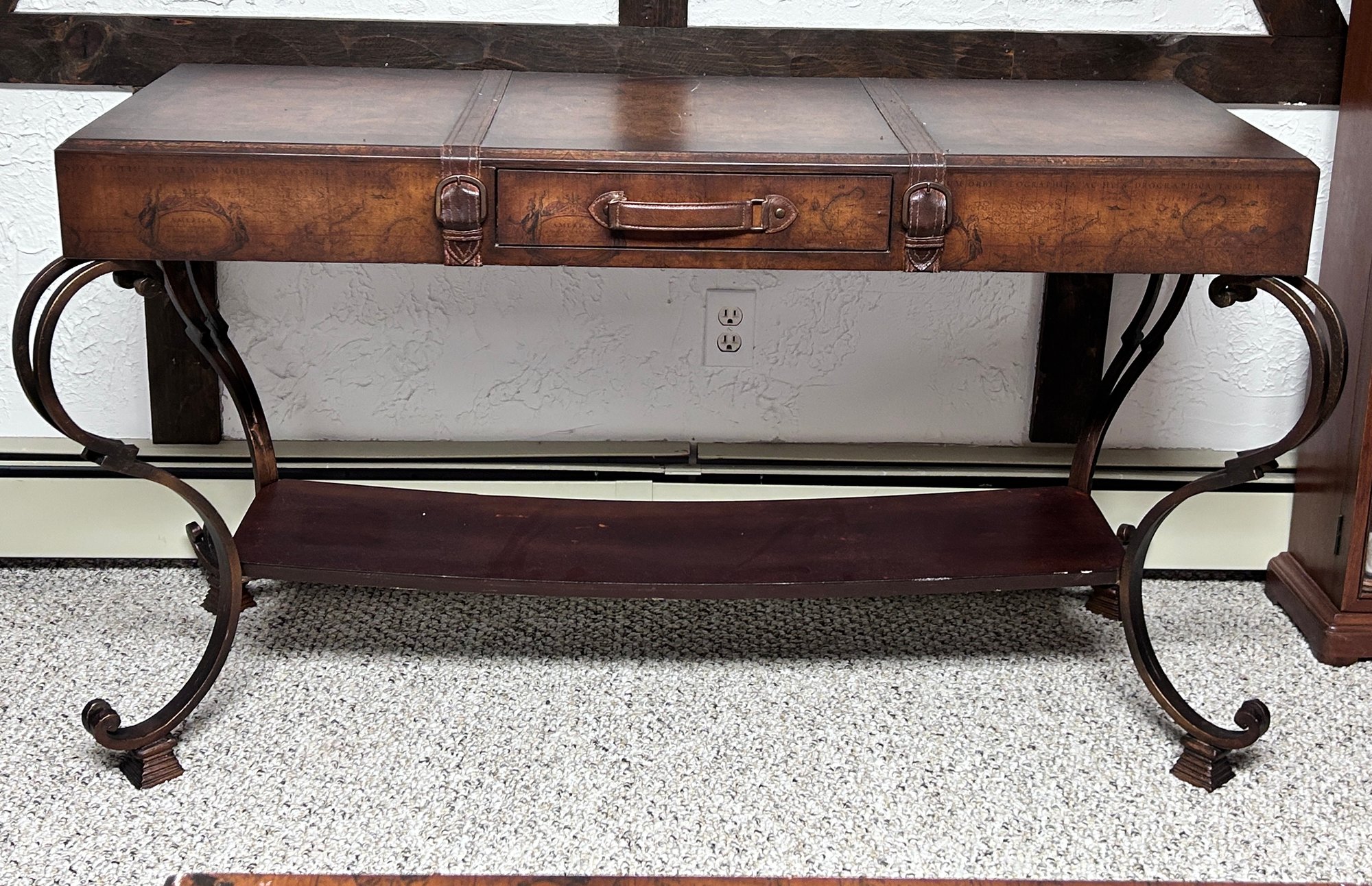 Vintage World Map Suitcase Sofa Table With Metal Base And Shelf #131696 ...