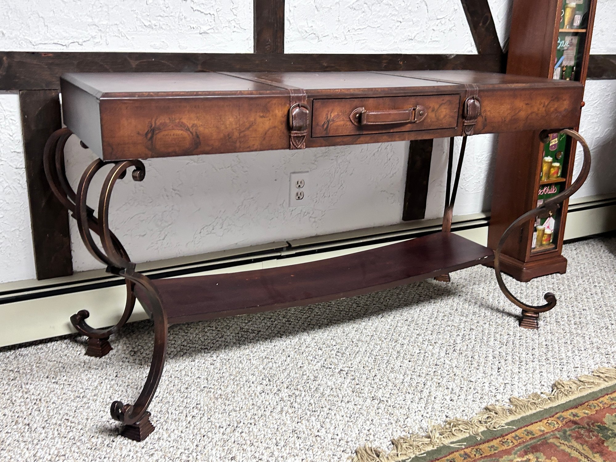 Vintage World Map Suitcase Sofa Table With Metal Base And Shelf #131696 ...