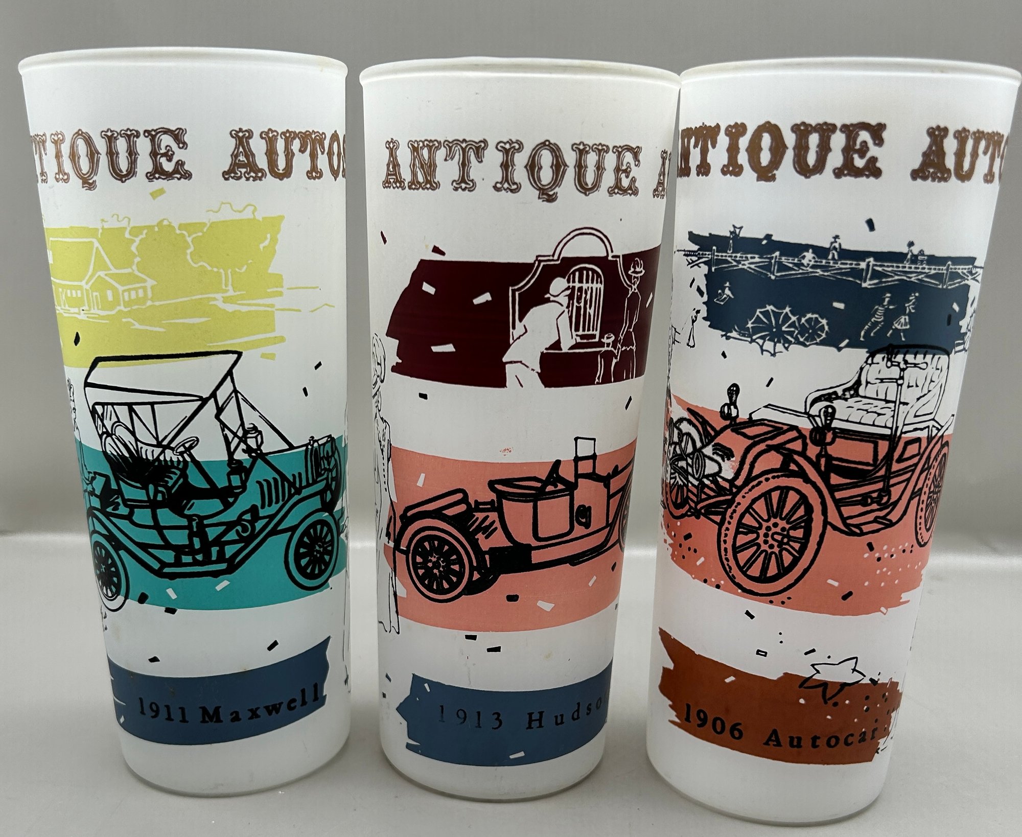 Libby Frosted Antique Auto Drinking Glasses, 3 Piece Lot #116756 | Auctionninja.com