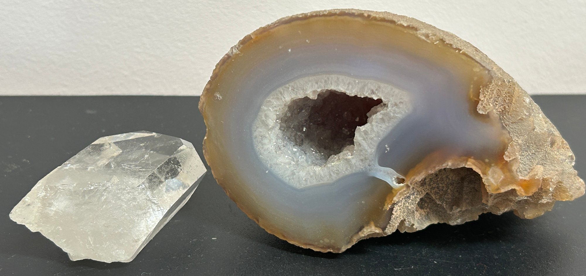 Agate Geode Polished Quartz Geode & Raw Clear Quartz Crystal - 2 Pcs #138635 | Auctionninja.com