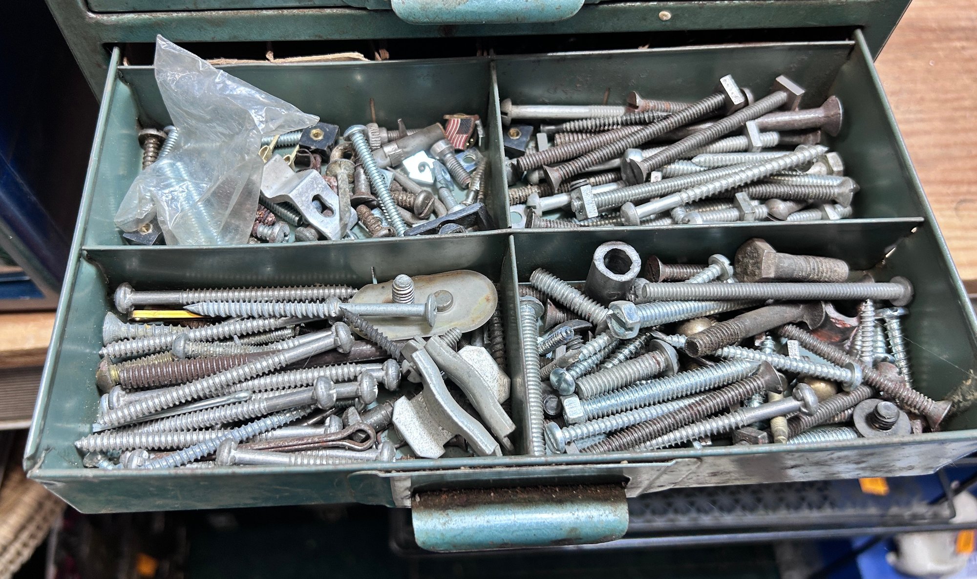 4 Drawer Metal Part Organizer And 9 Drawer Parts Organizer Filled With ...