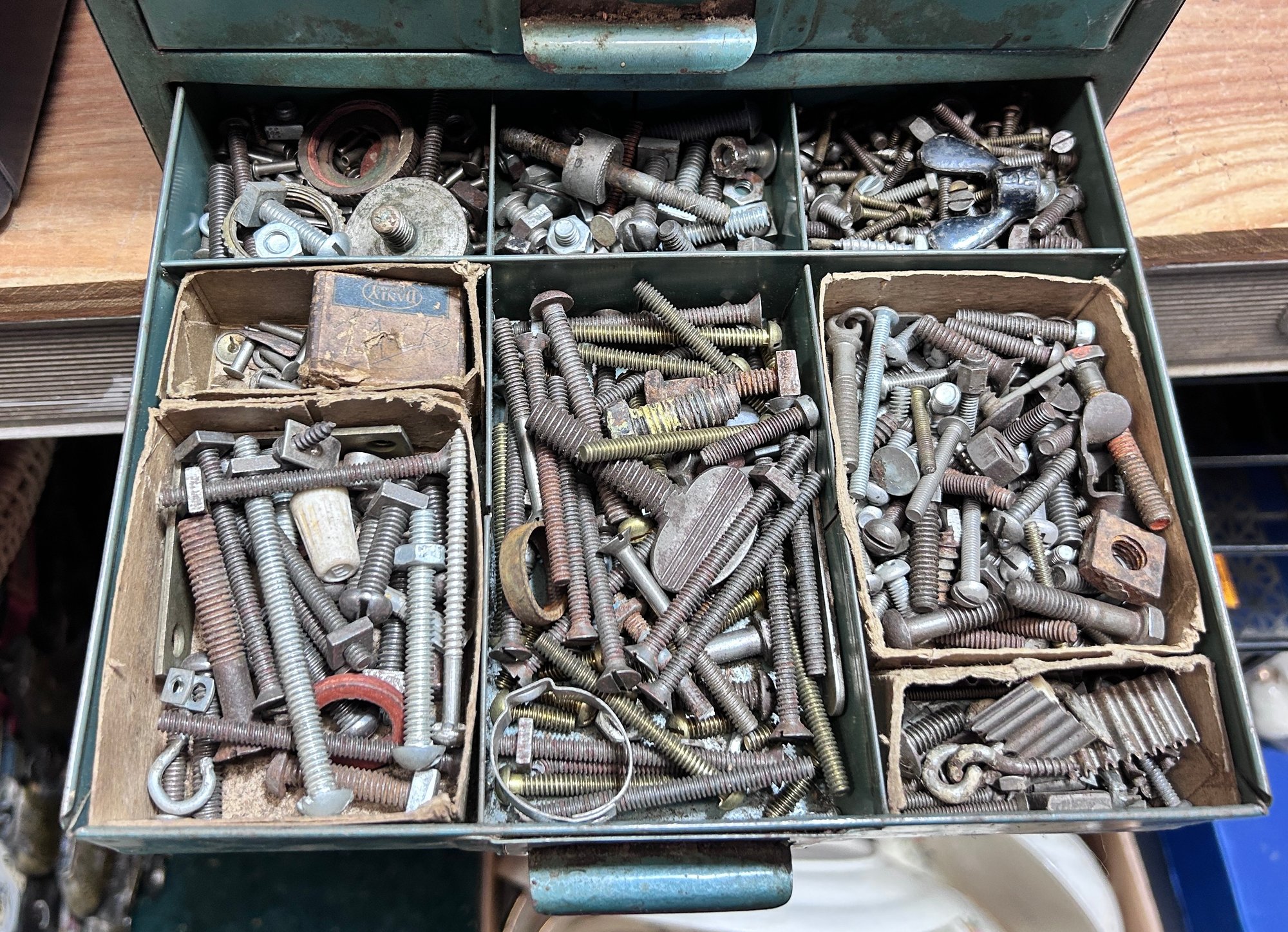 4 Drawer Metal Part Organizer And 9 Drawer Parts Organizer Filled With ...