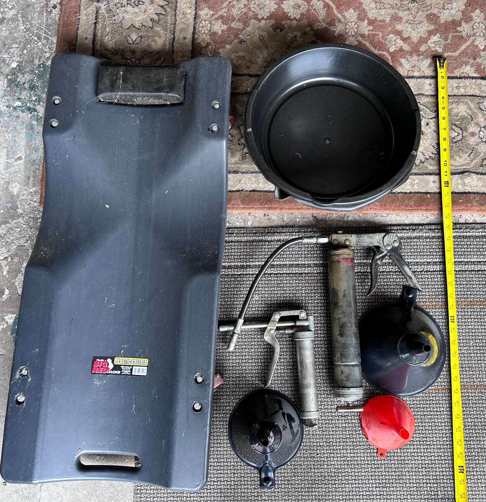 Big Red Jacks Plastic Creeper, 3 Funnels, Oil Pan, Grease Guns, 7 Piece ...