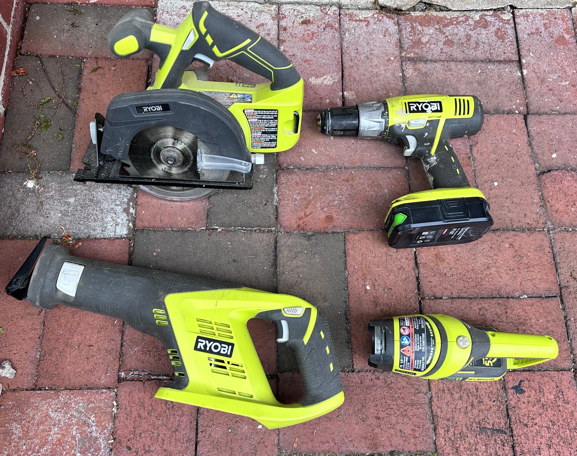 Ryobi One Plus Cordless Circular Saw, Drill, Flashlight & Reciprocating ...