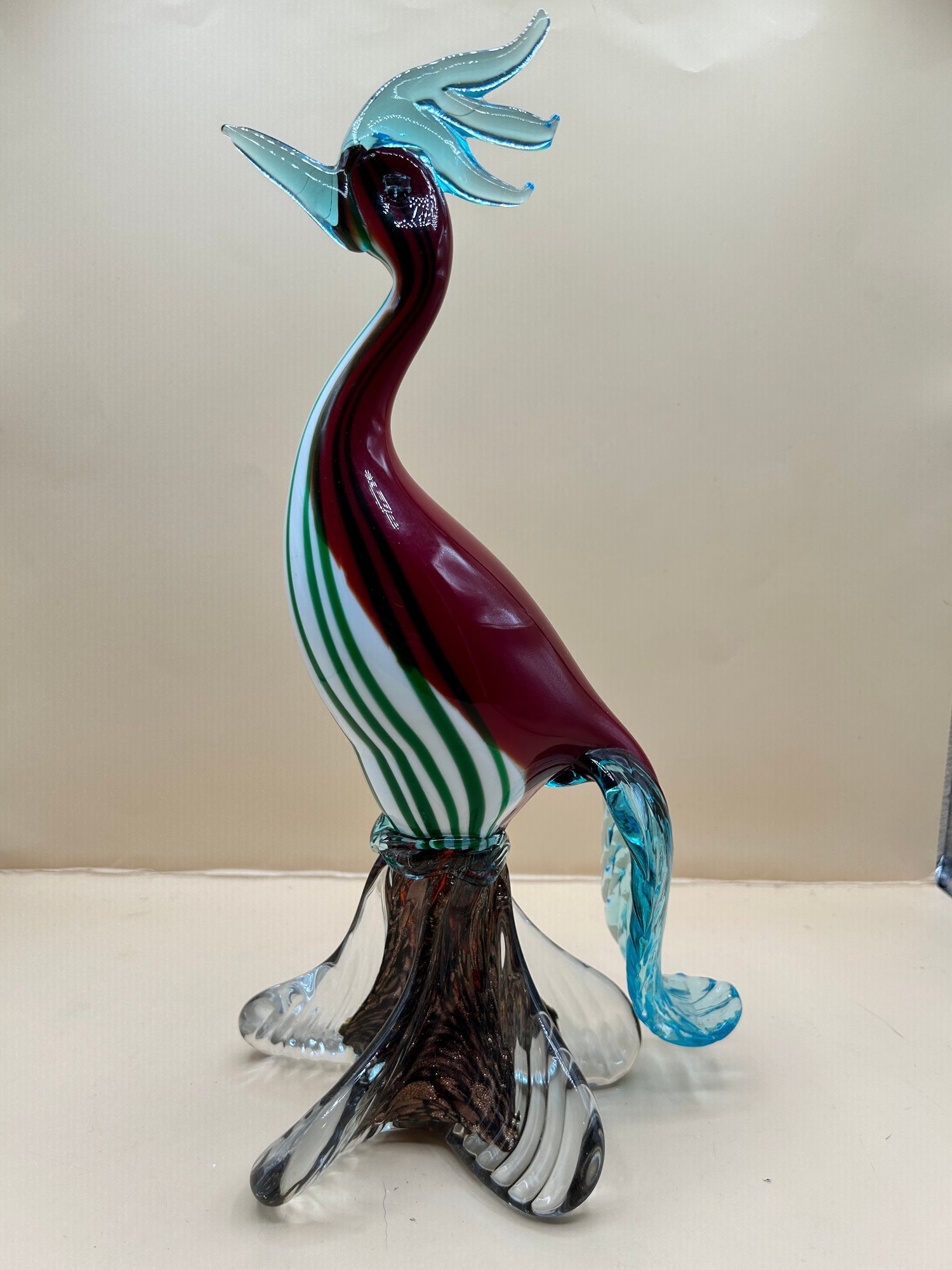 Murano-style Blown Art Glass Peacock Figurine #142377 | Auctionninja.com