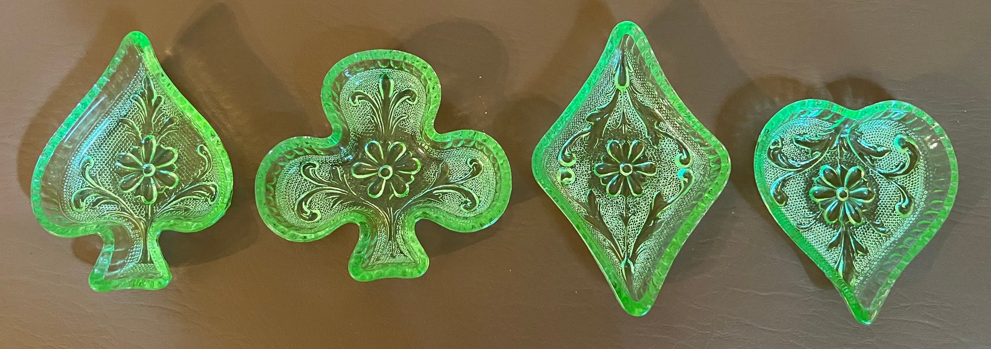 Uranium Depression Glass Card Suit Trinket Dishes - 4 Pieces #106530 ...