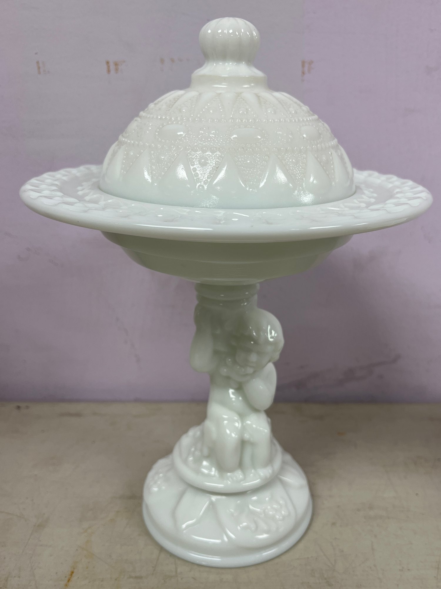 Imperial Milk Glass Cherub Figural Compote Dish With Lid #112874 ...
