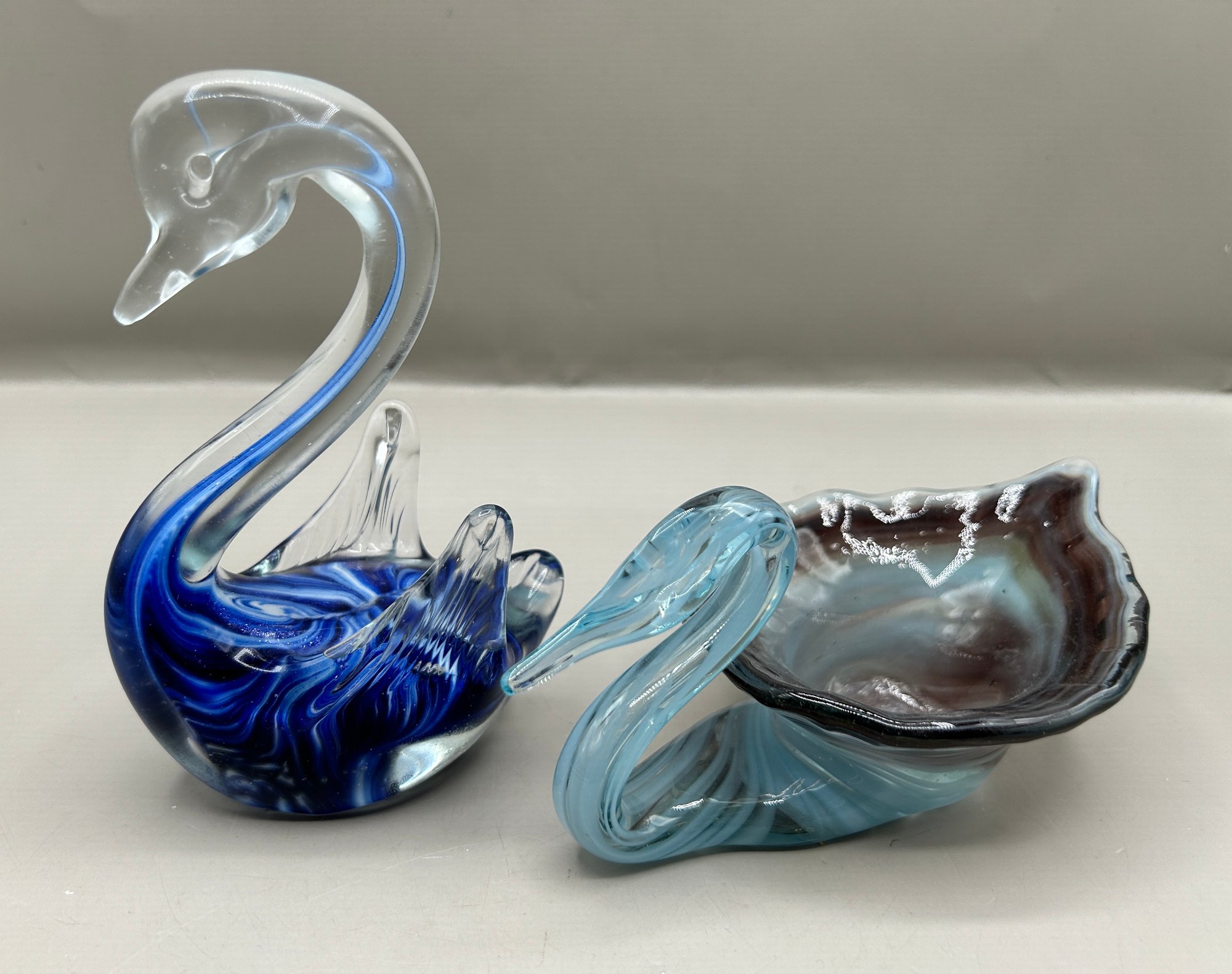 Murano Style Blue Glass Swan Figurine And Hand Blown Trinket Dish, 2 ...