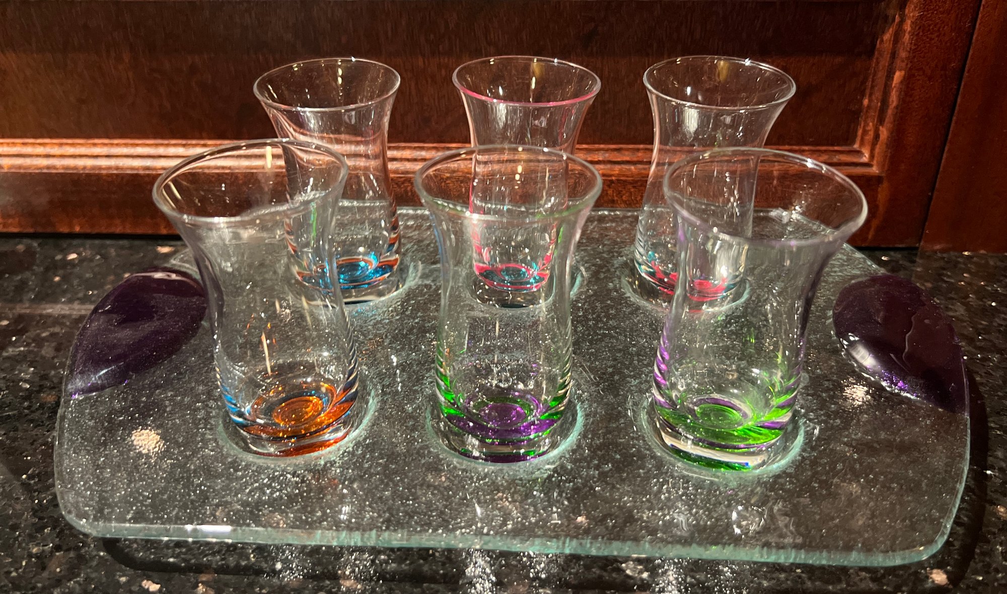 Dansk Spectra Art Glass Shot Glass Set With Glass Tray- 7 Pieces ...