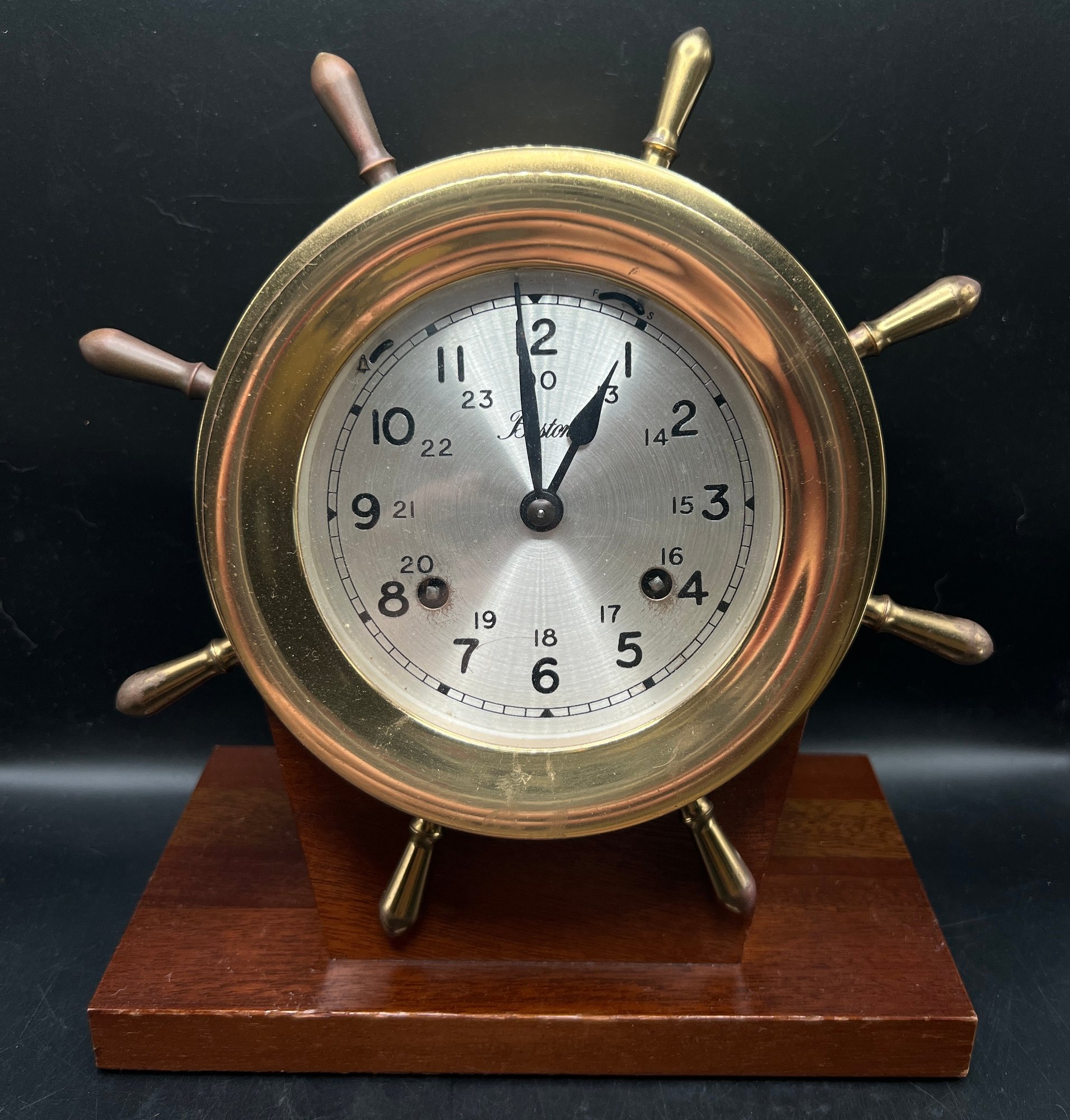 Boston Chelsea Ship Brass Nautical Mantle Clock With Wood Base #137979 ...