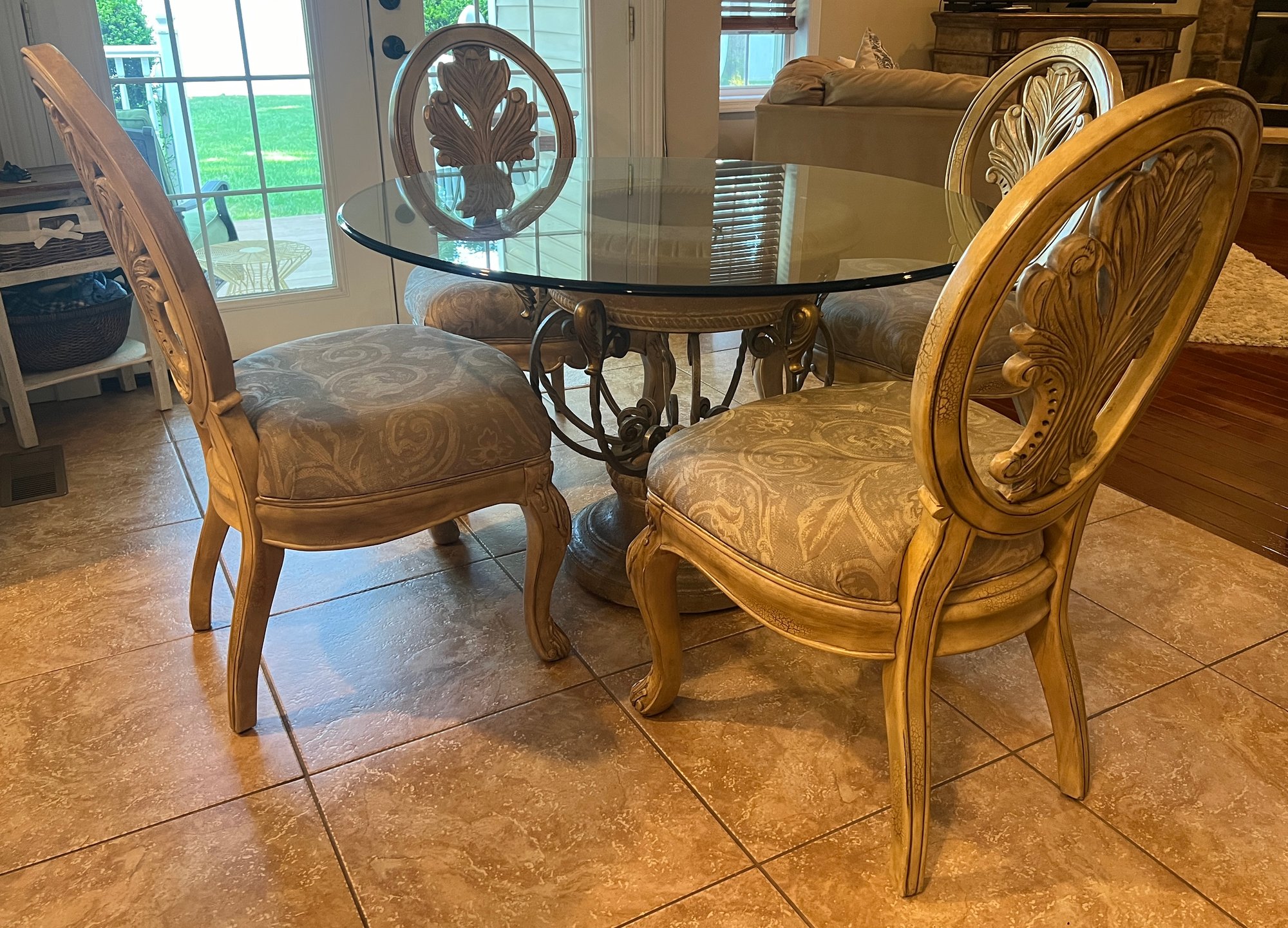 Schnadig Corp Round Glass Top Pedestal Base Dining Table With 4 Chairs ...