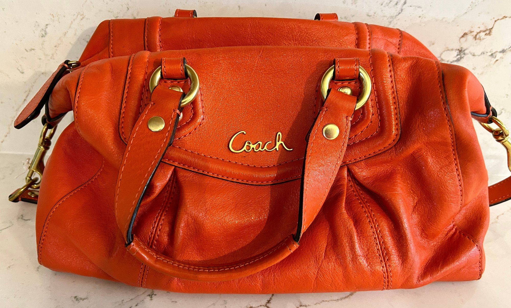 Coach Genuine Leather Orange Satchel Handbag No. A1373-F199247 #115350 ...