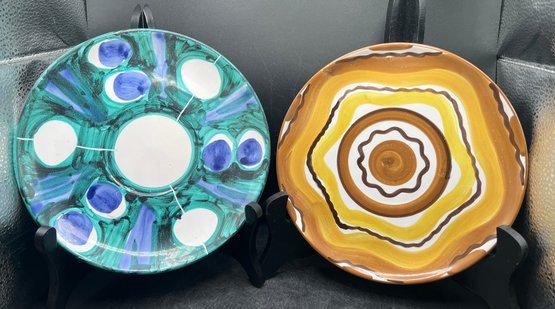 Italian Studio Pottery Plates With Hand-painted Abstract Patterns ...