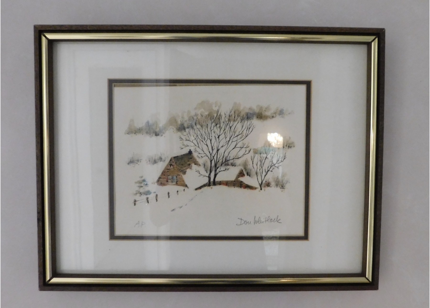 Original AP Snowy Cabin Watercolor Art Signed Don Whitlock Framed ...