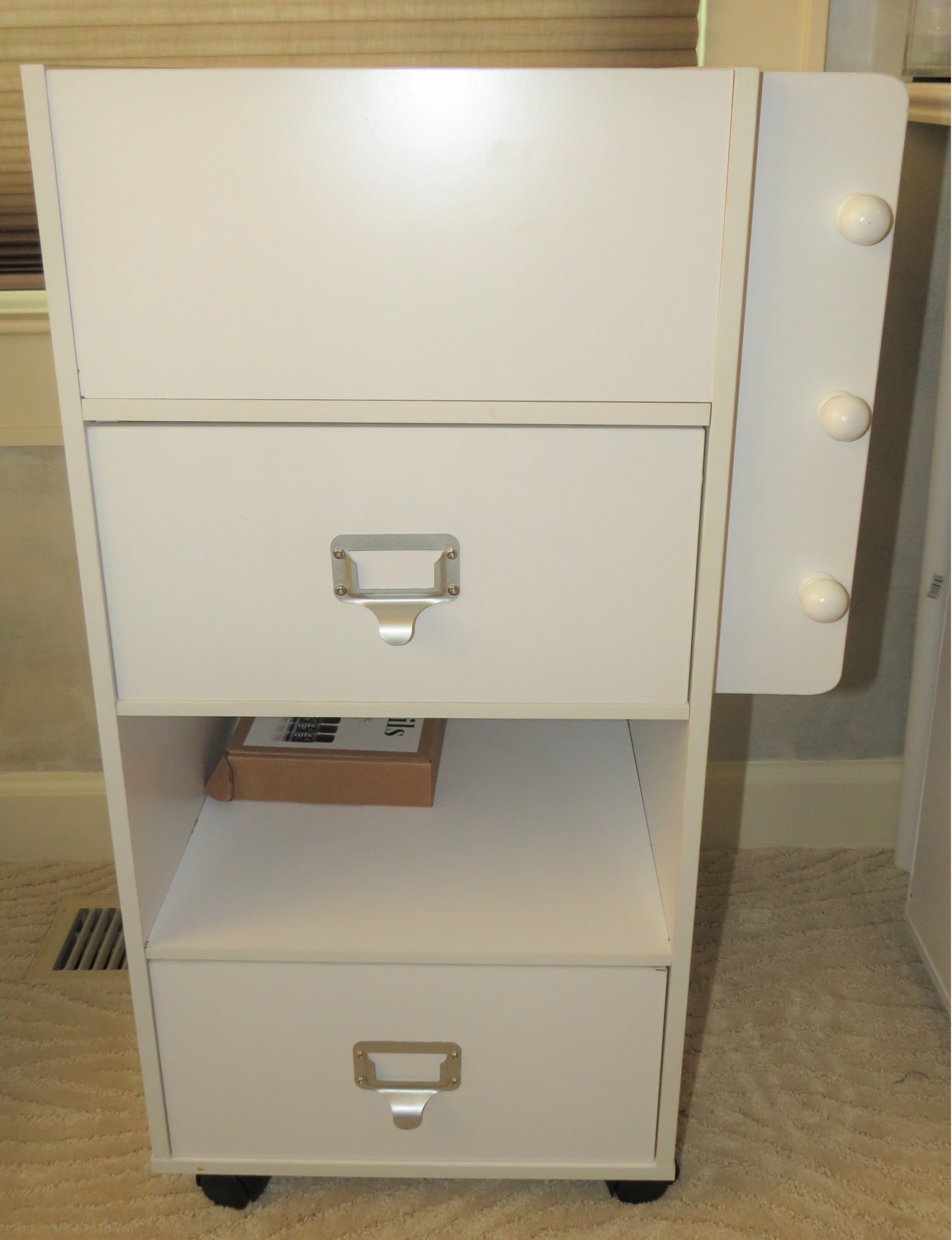 White Craft/storage Cart With Wheels, 2 Drawers, Side Bars & Cubed ...