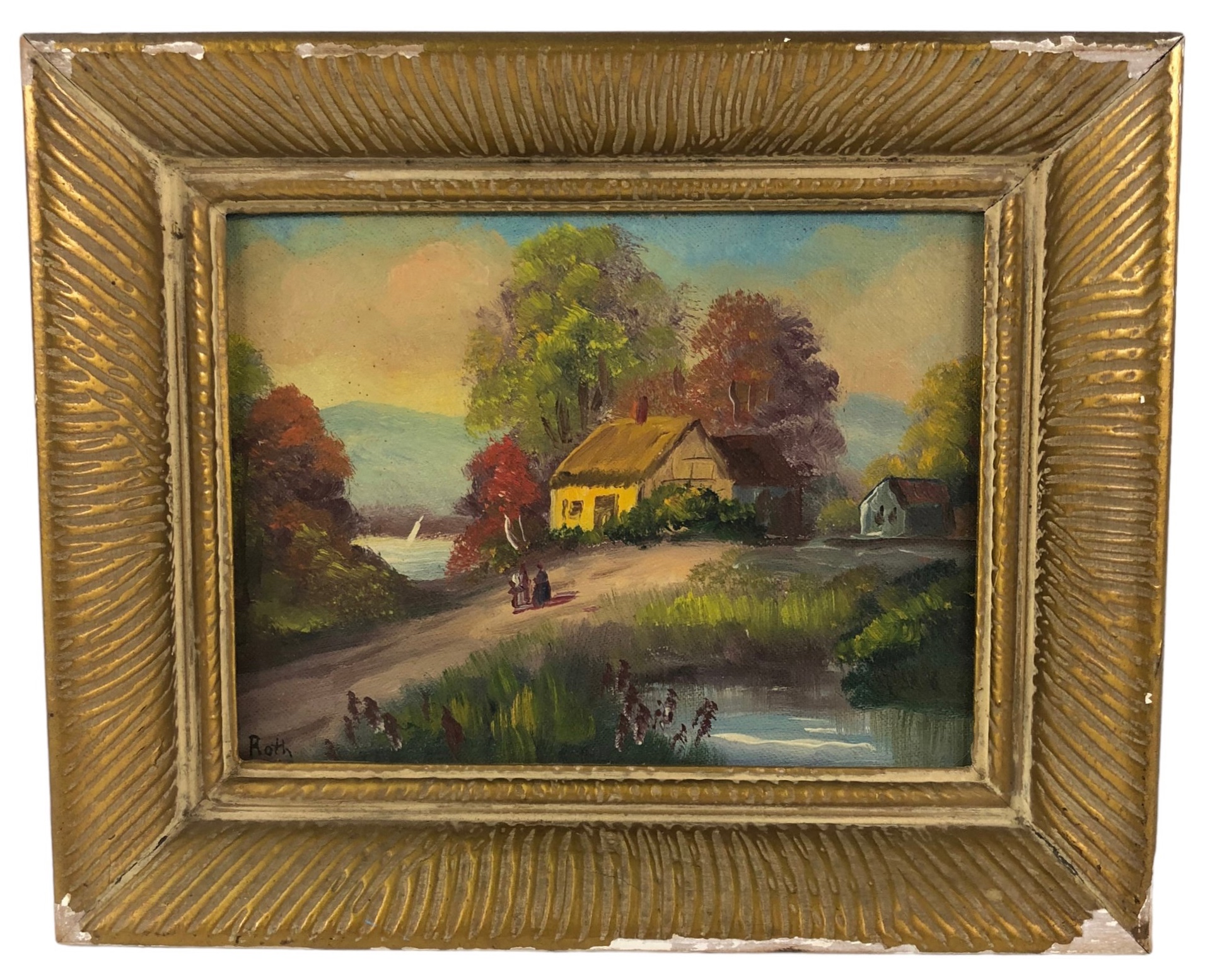 1948 Signed Carl Roth Country Cottage Landscape Oil On Board Painting ...