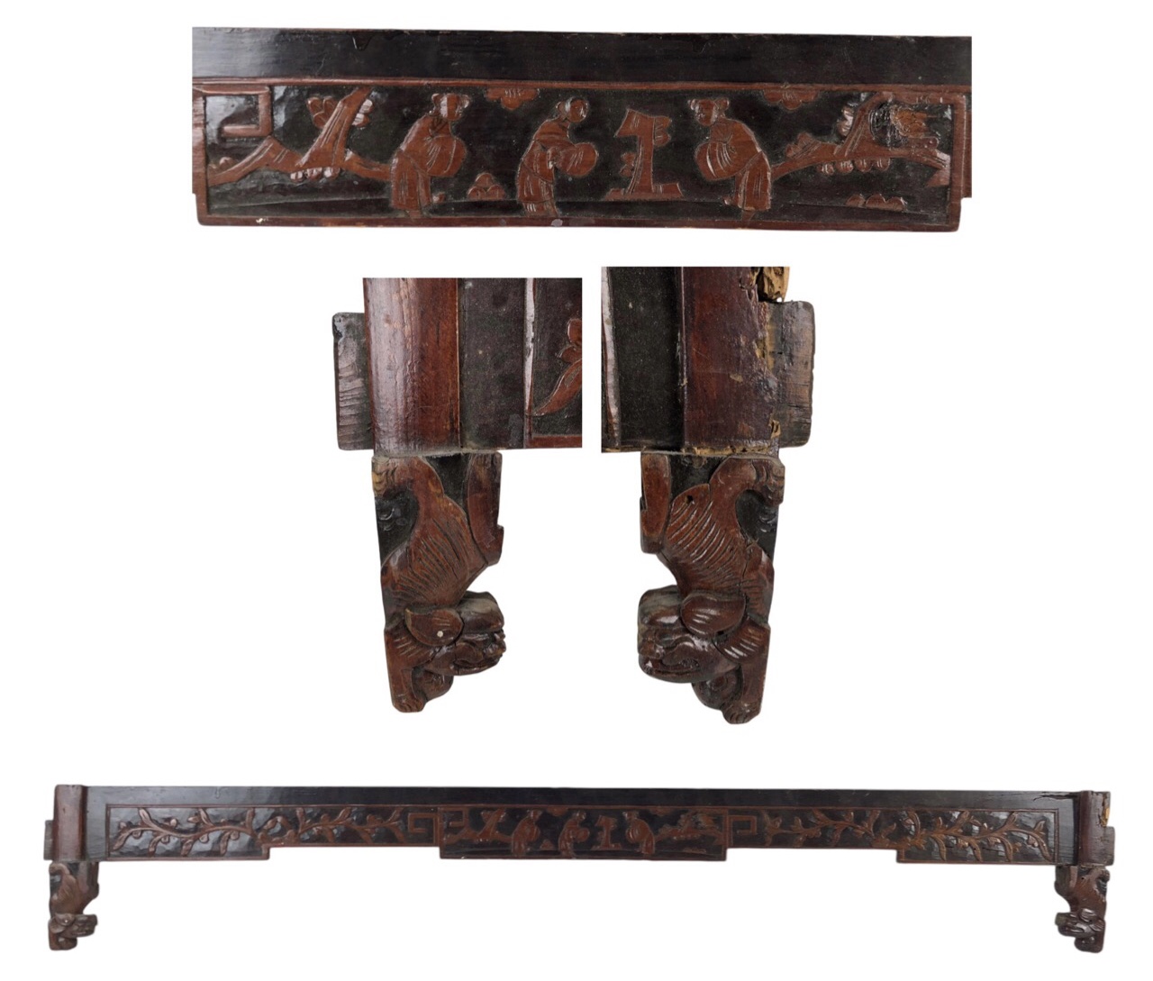 Chinese Carved Relief Decorative Door Lintel Depicting Foo Dogs ...