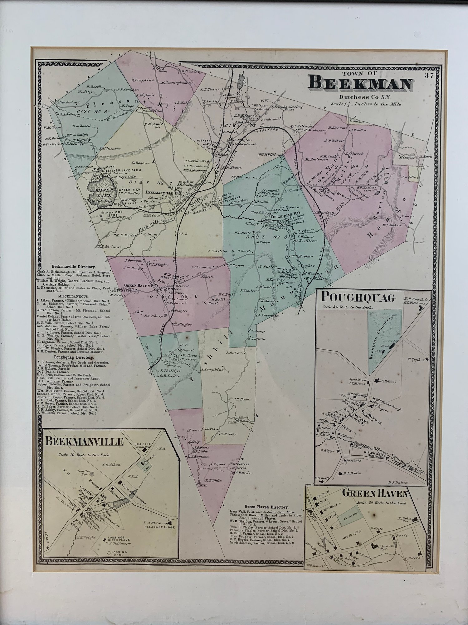 Town Of Beekman Dutchess County NY Framed Lithographic Map - #A10 ...