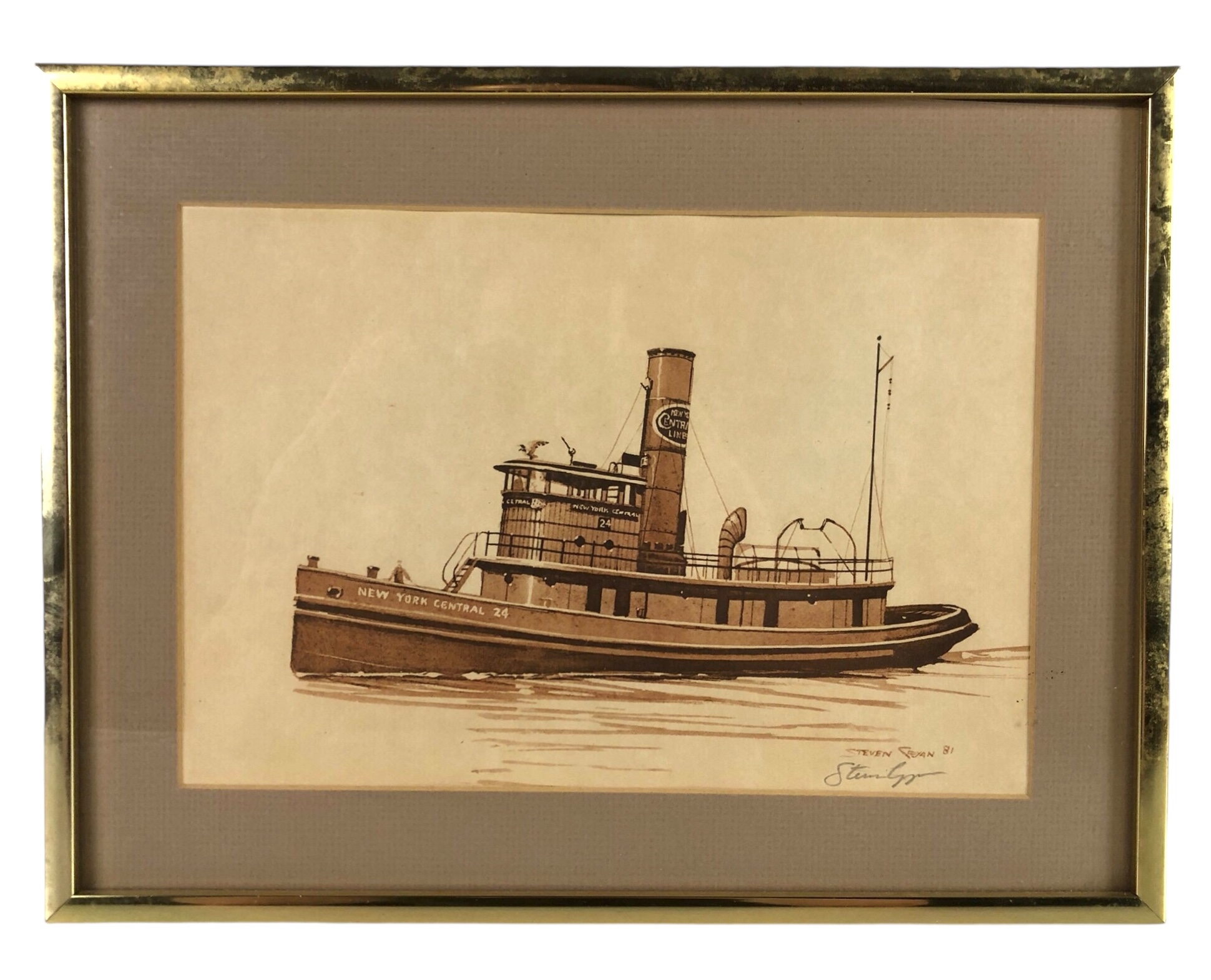 Signed Steven Cryan New York Central Tugboat Framed Art Print - #C3 ...
