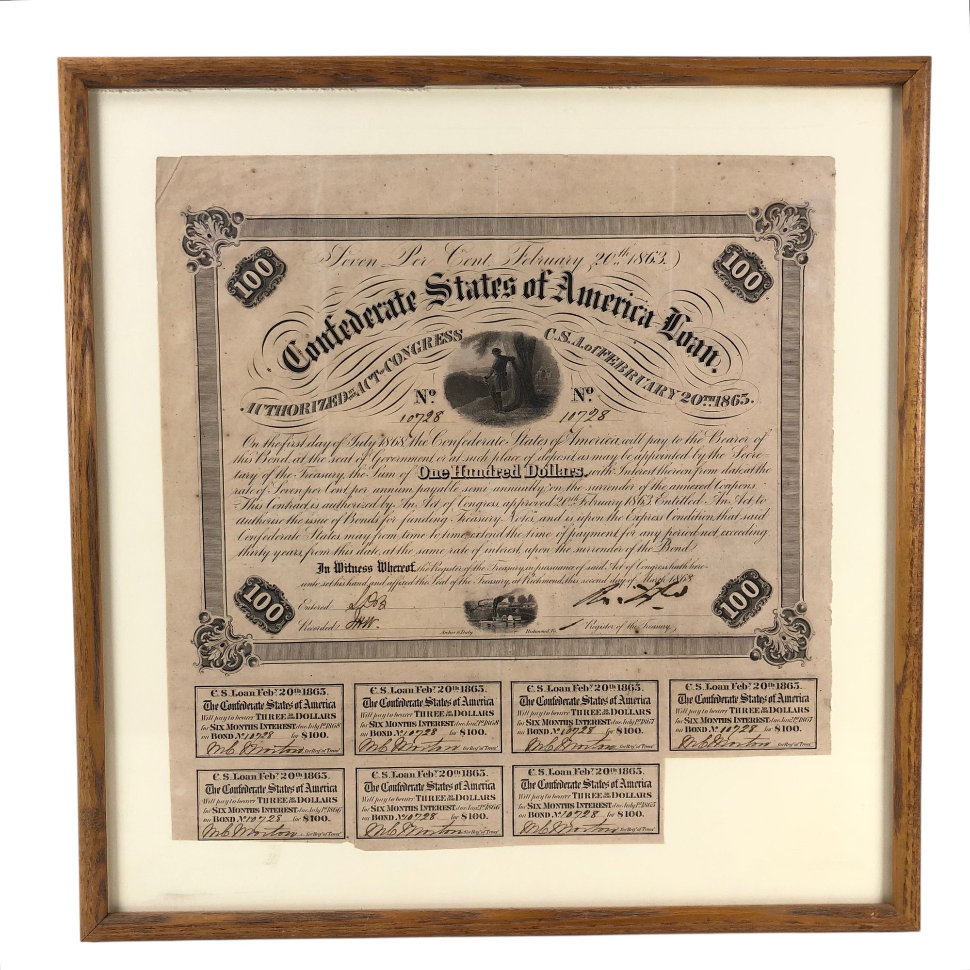 1863 Confederate States Of American Civil War Bond, Signed By Robert ...