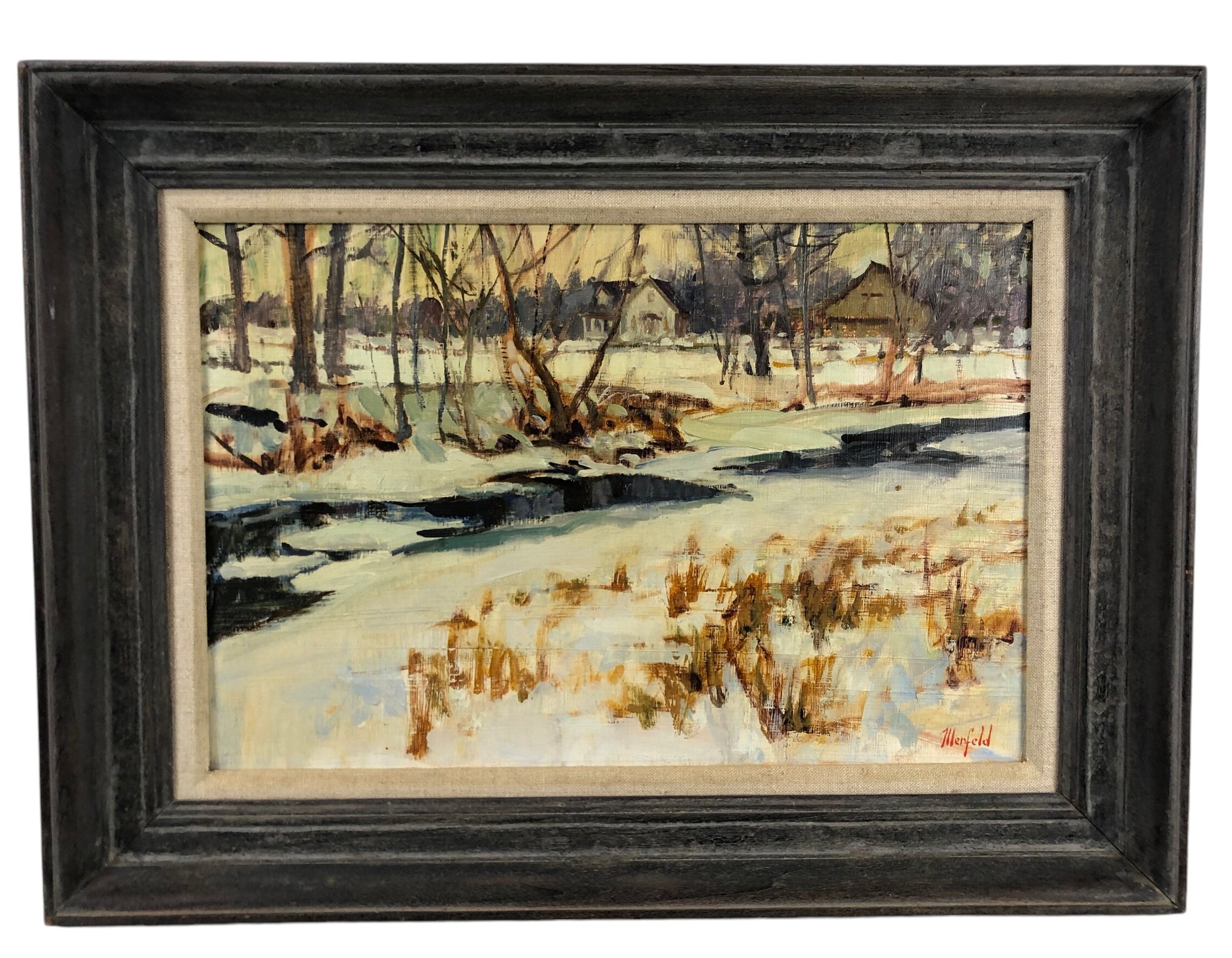 Gerald Merfeld (American, B. 1936) Signed "Hickory Creek Winter " Oil ...