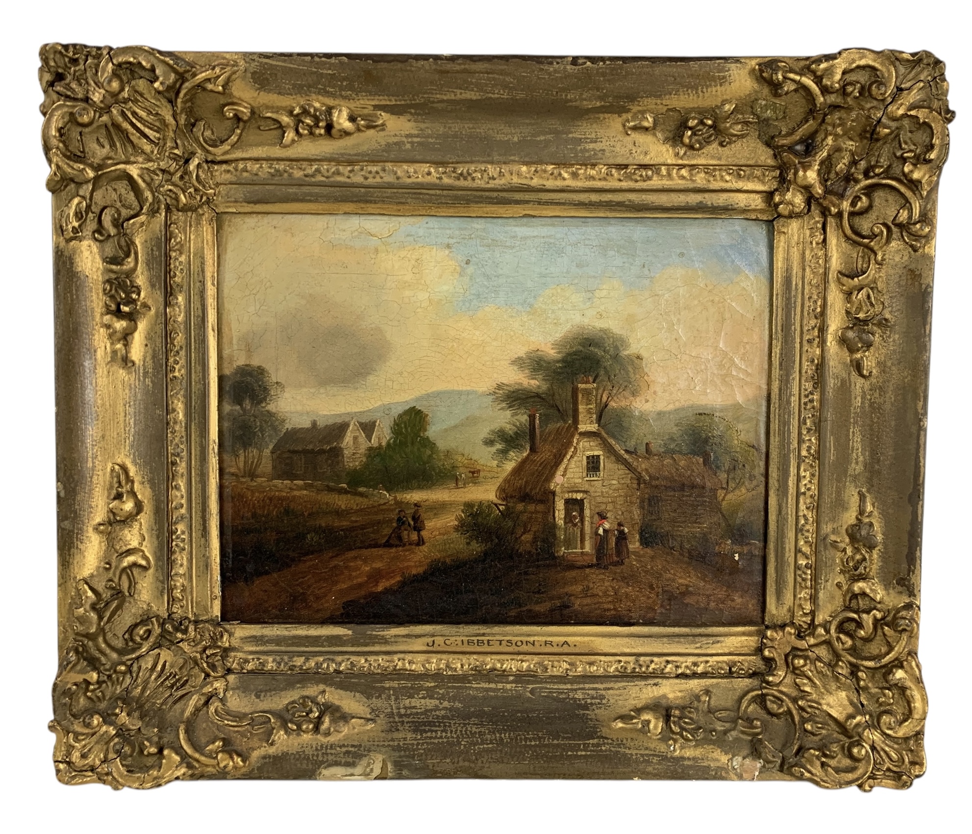 English Village Landscape Oil On Canvas Painting, Attributed To J.C ...