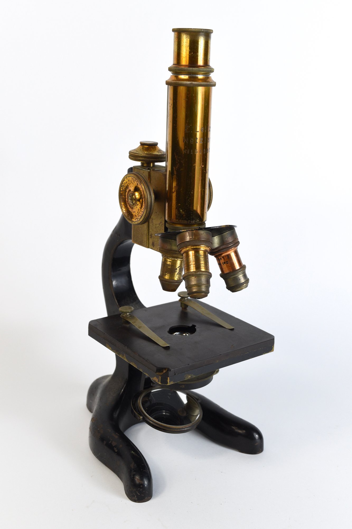 Antique Ernst Leitz Wetzlar Brass Monocular Microscope With 3 ...