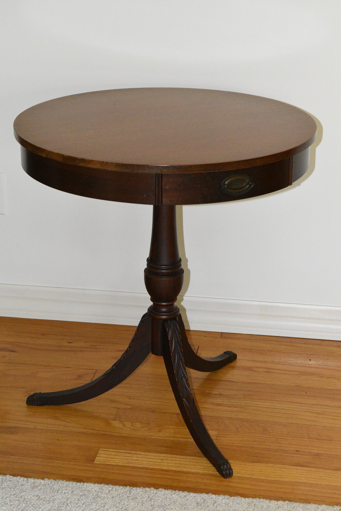 Mersman Dark Wood Round Side Table With Drawer #5596 | Auctionninja.com