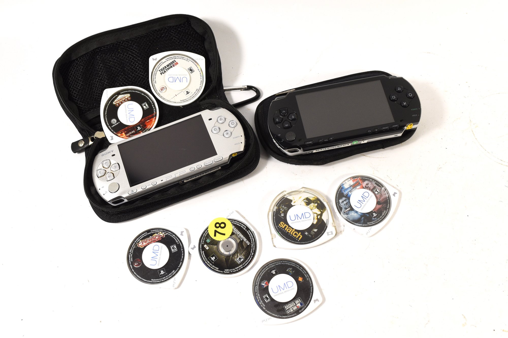 Lot Of 2 Sony Playstation PSP Handheld Gaming Consoles W/ 6 Games & 1 ...