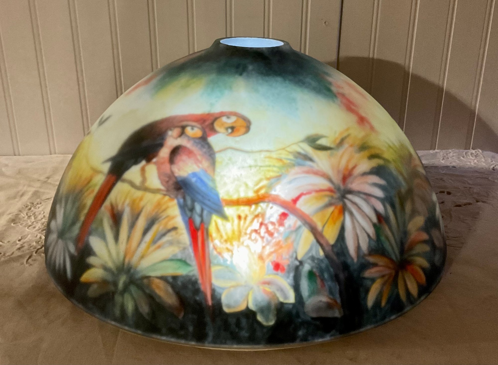 Vintage Reverse Painted Lamp Shade, Parrots (CTF20) #45467 ...