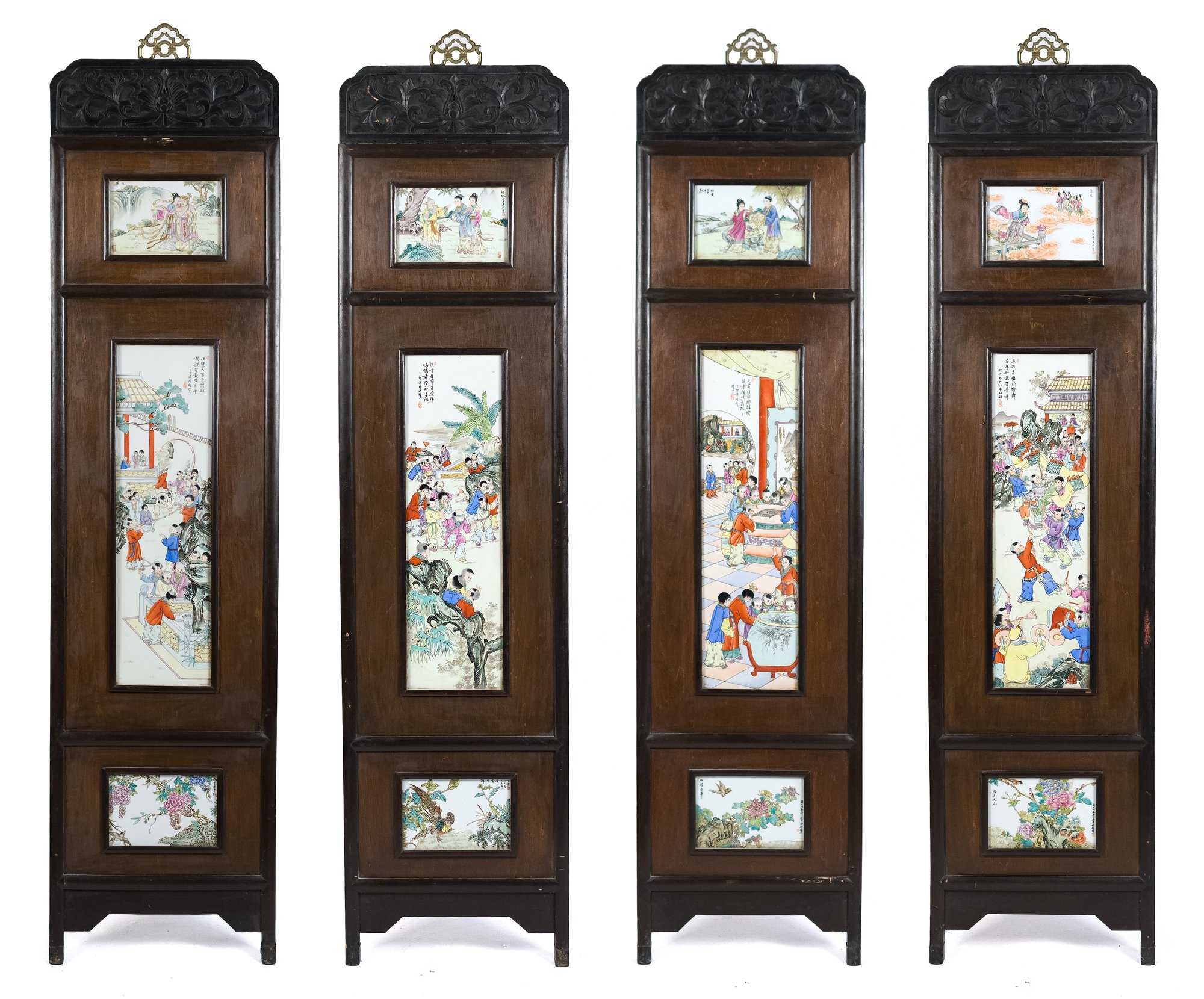 Four 20th C. Chinese Room Screens, With Porcelain Plaques (CTF40 ...