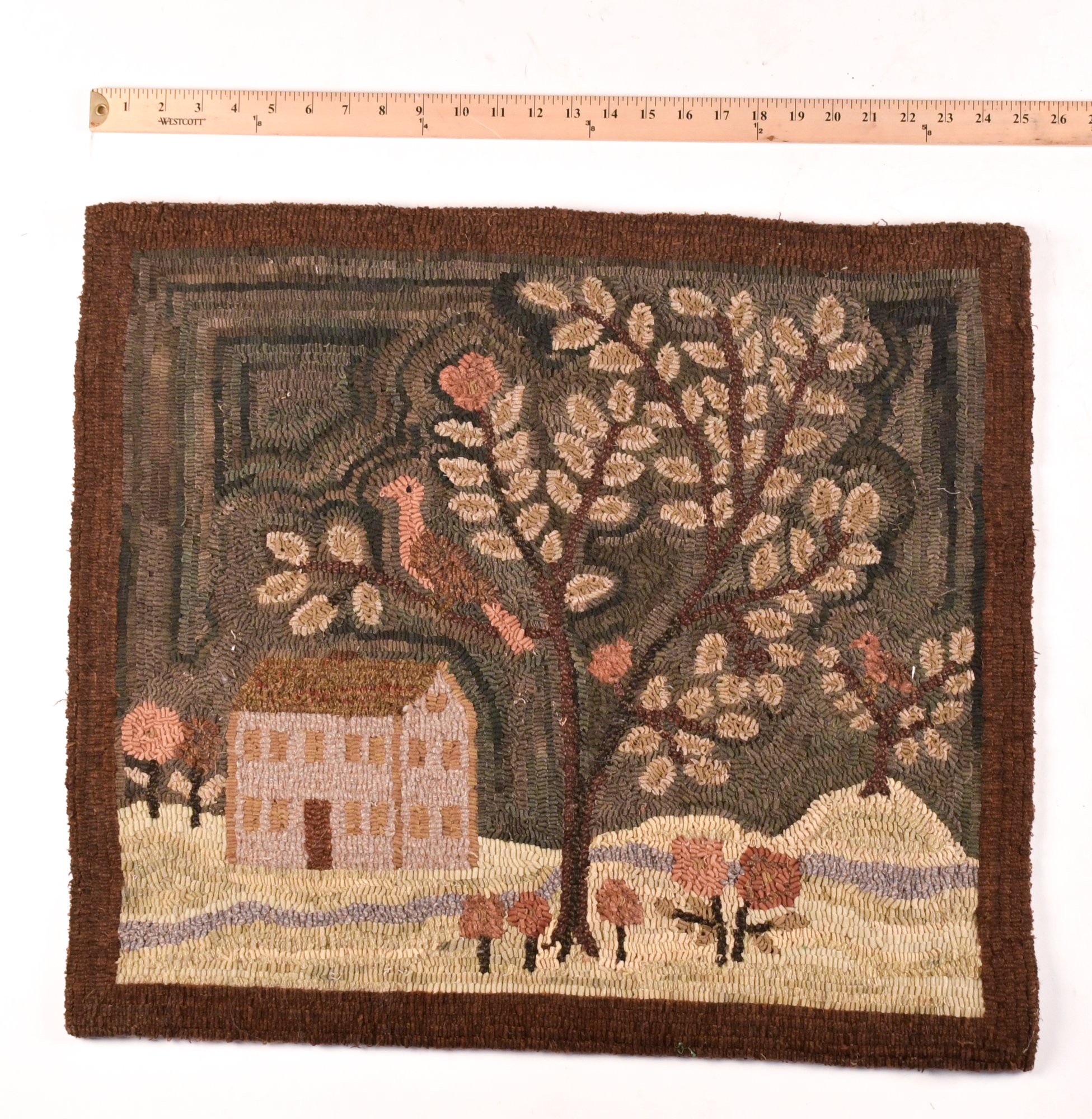 Peggy Teich Hooked Rug, House & Tree (cTF10) #36386 | Auctionninja.com